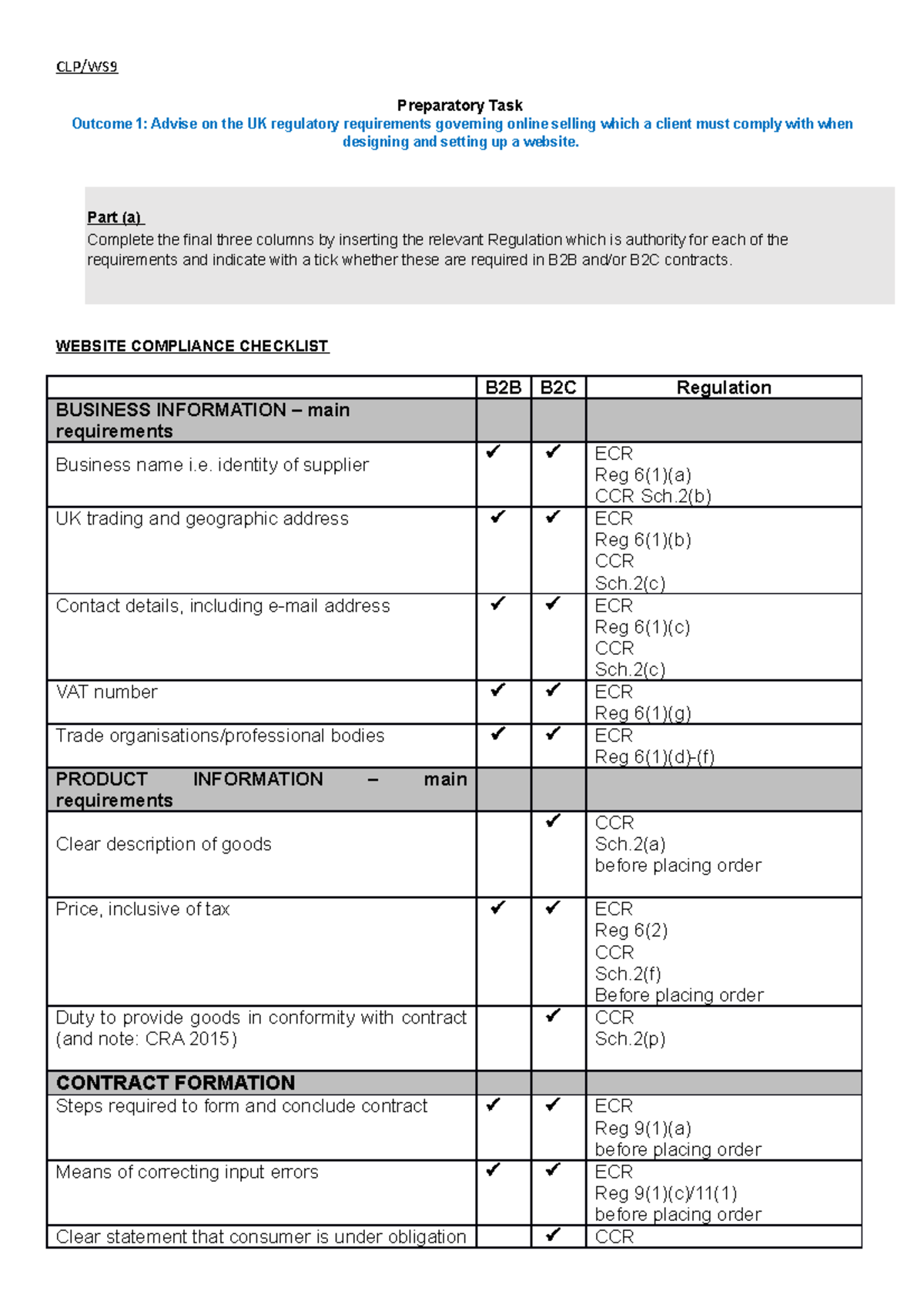Commercial Law and Practice WS9 - Preparatory Task Outcome 1: Advise on the UK regulatory - Studocu