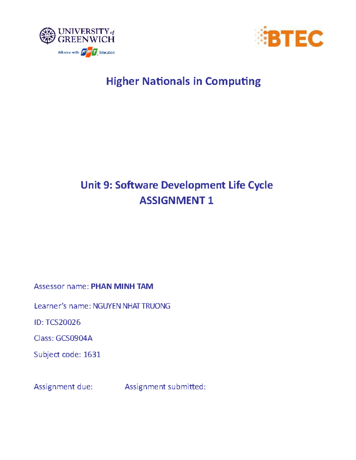 1631 tcs2002 6 nguyennhattruong assignment 1 - Higher Nationals in ...