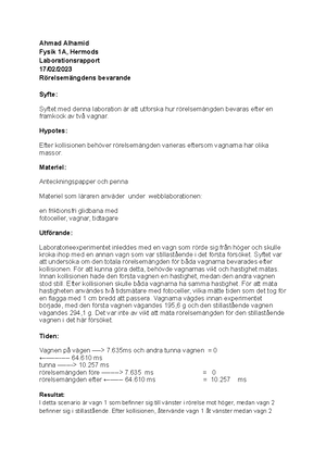 Fy2 Lab Gungan och harmonisk svängning Ahmad Alhamid 2 - Kurs: Fysik 2 ...