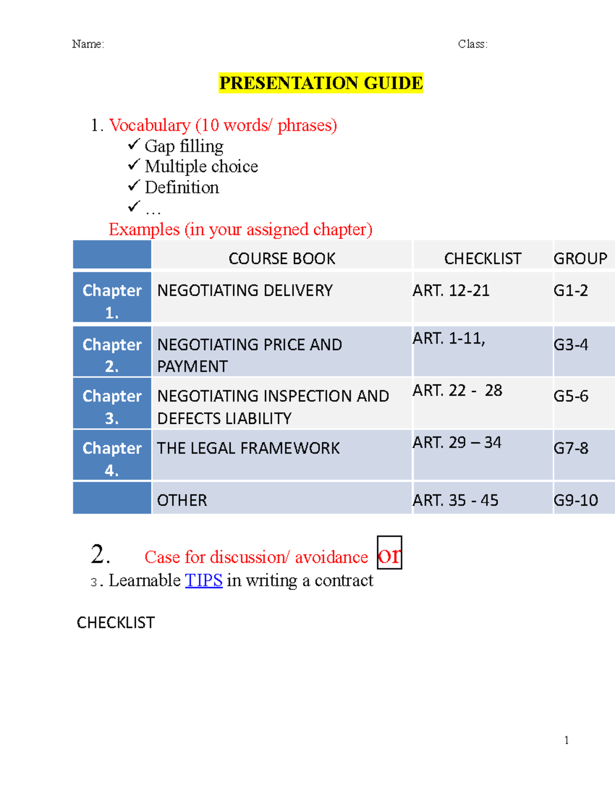 3. Presentation Guide - PRESENTATION GUIDE Vocabulary (10 words ...