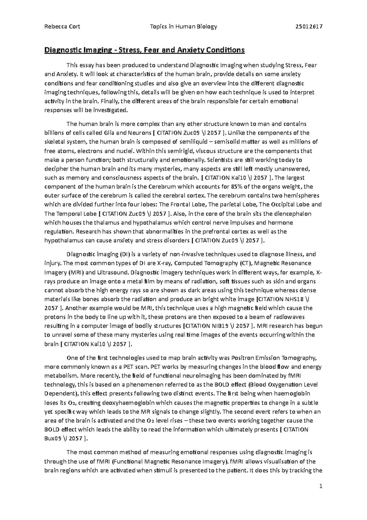 Diagnostic Imaging Essay - Diagnostic Imaging - Stress, Fear and ...