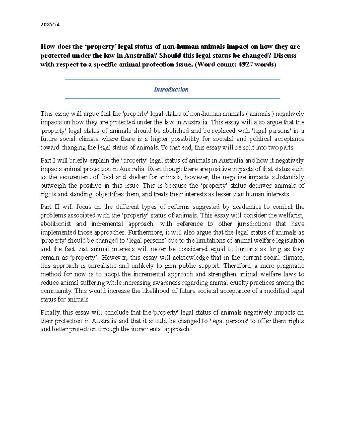 How does the ‘property’ legal status of non-human animals impact on how ...