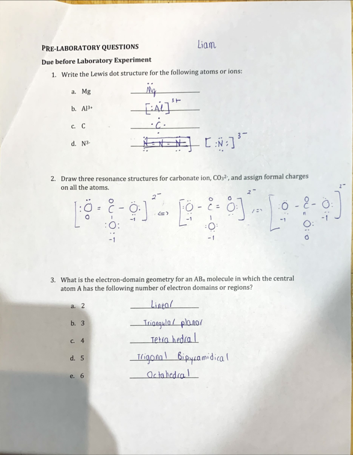 Experiment 10 Molecular Geometries Of Covalent Molecules Chem 1111
