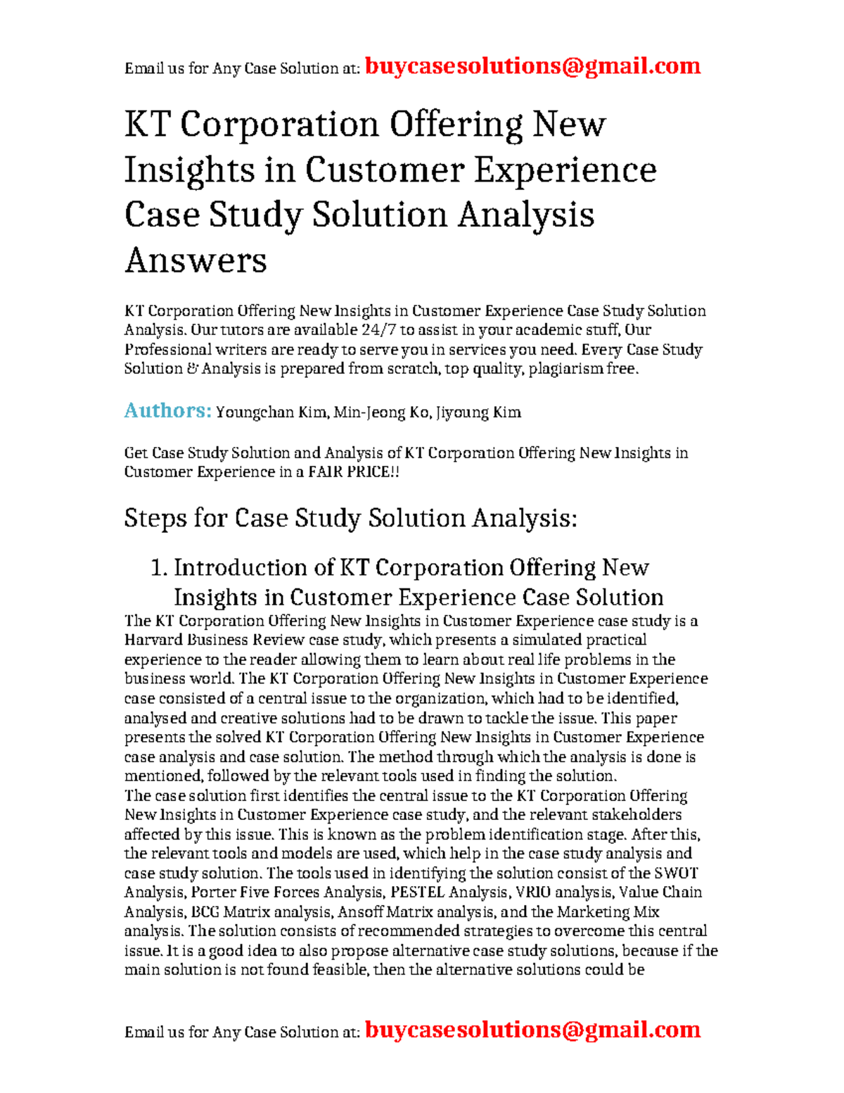 Case Solution KT Corporation Offering New Insights in Customer ...