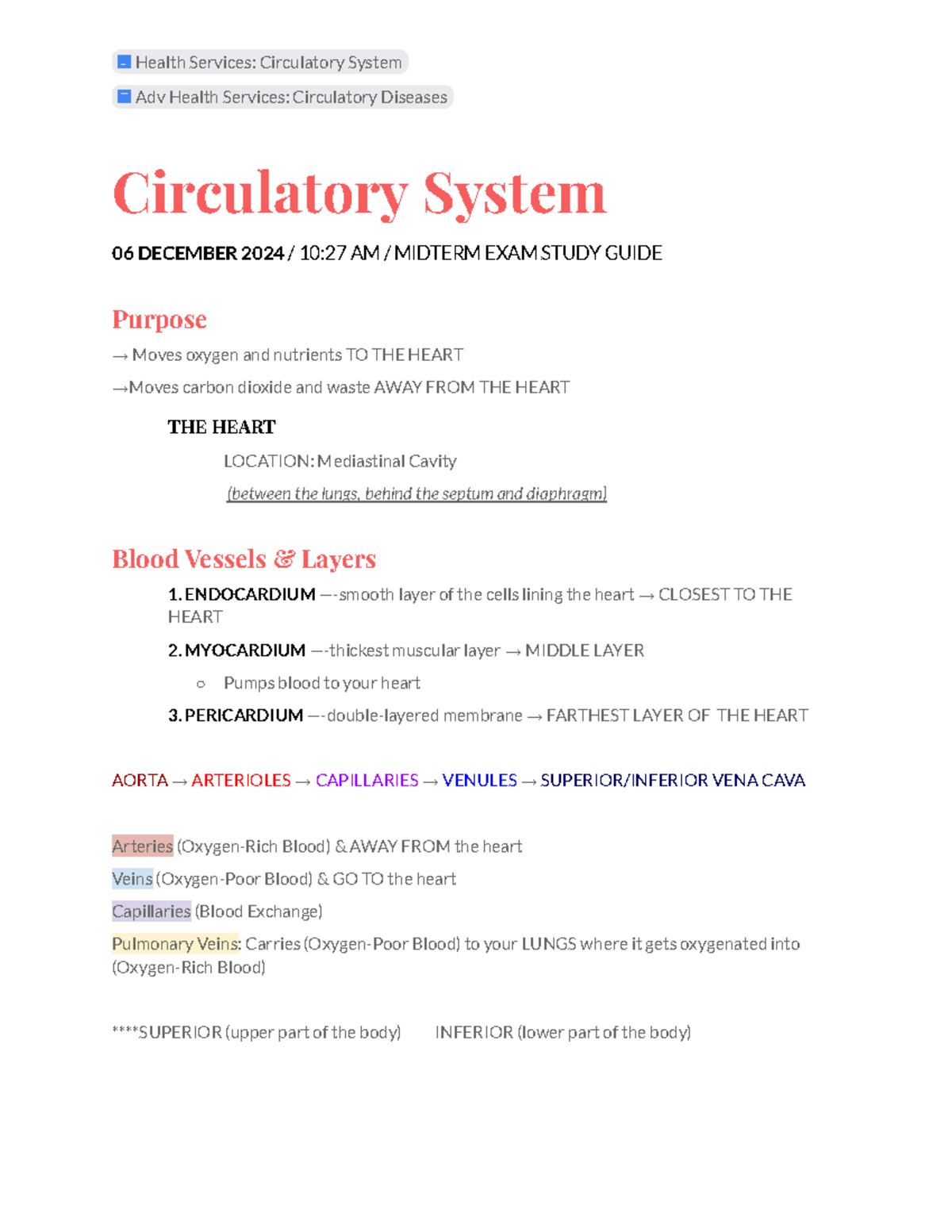 Circulatory System Study Guide - Health Services: Circulatory System ...