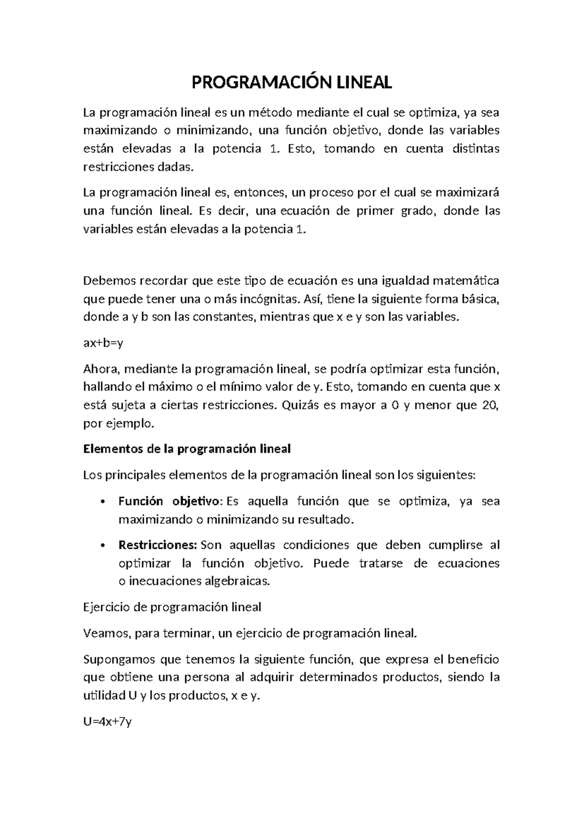 Programacion Lineal - Resumen economia - PROGRAMACIÓN LINEAL La ...