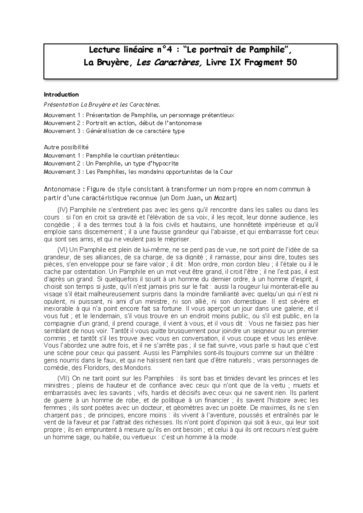Etude.1 LL4 - lecture linéaire - Introduction Présentation La Bruyère ...