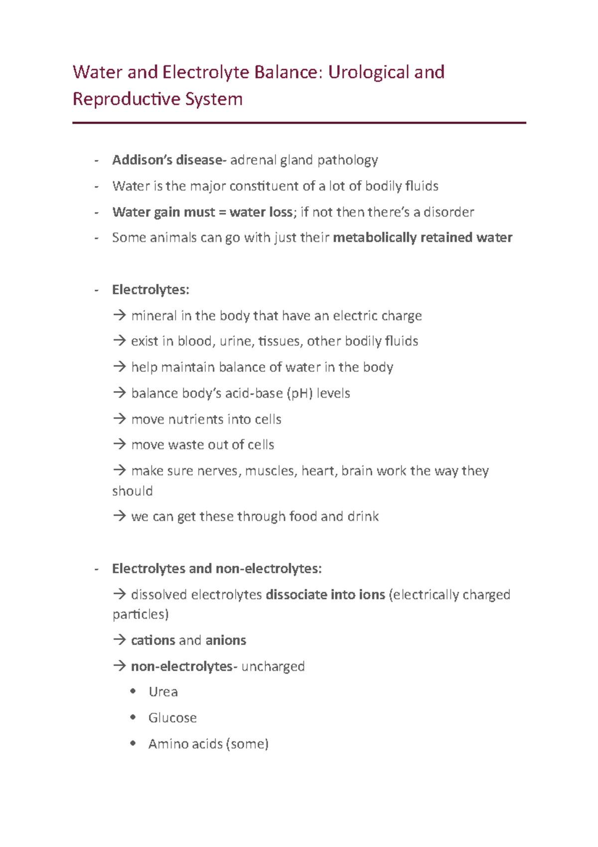 Water and Electrolyte Balance URS - Water and Electrolyte Balance ...