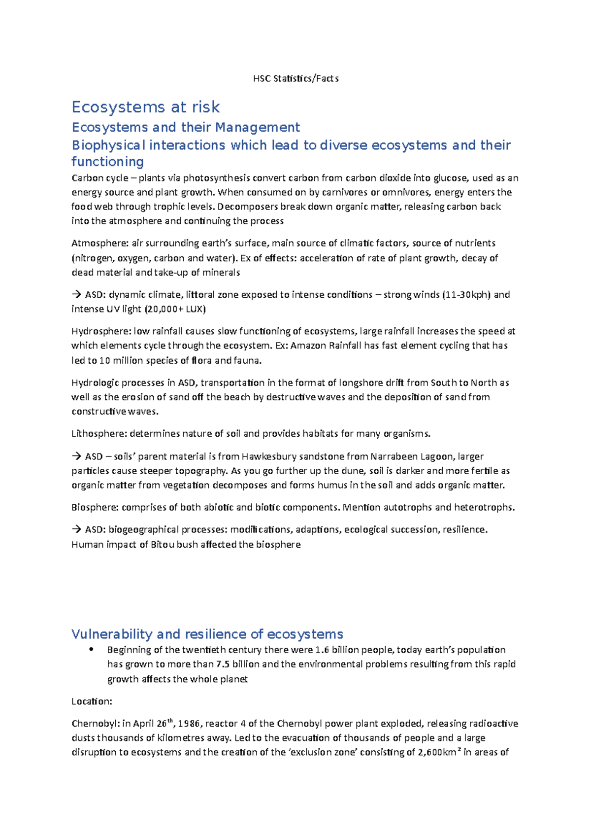 HSC Statistics - HSC Statistics/Facts Ecosystems at risk Ecosystems and ...