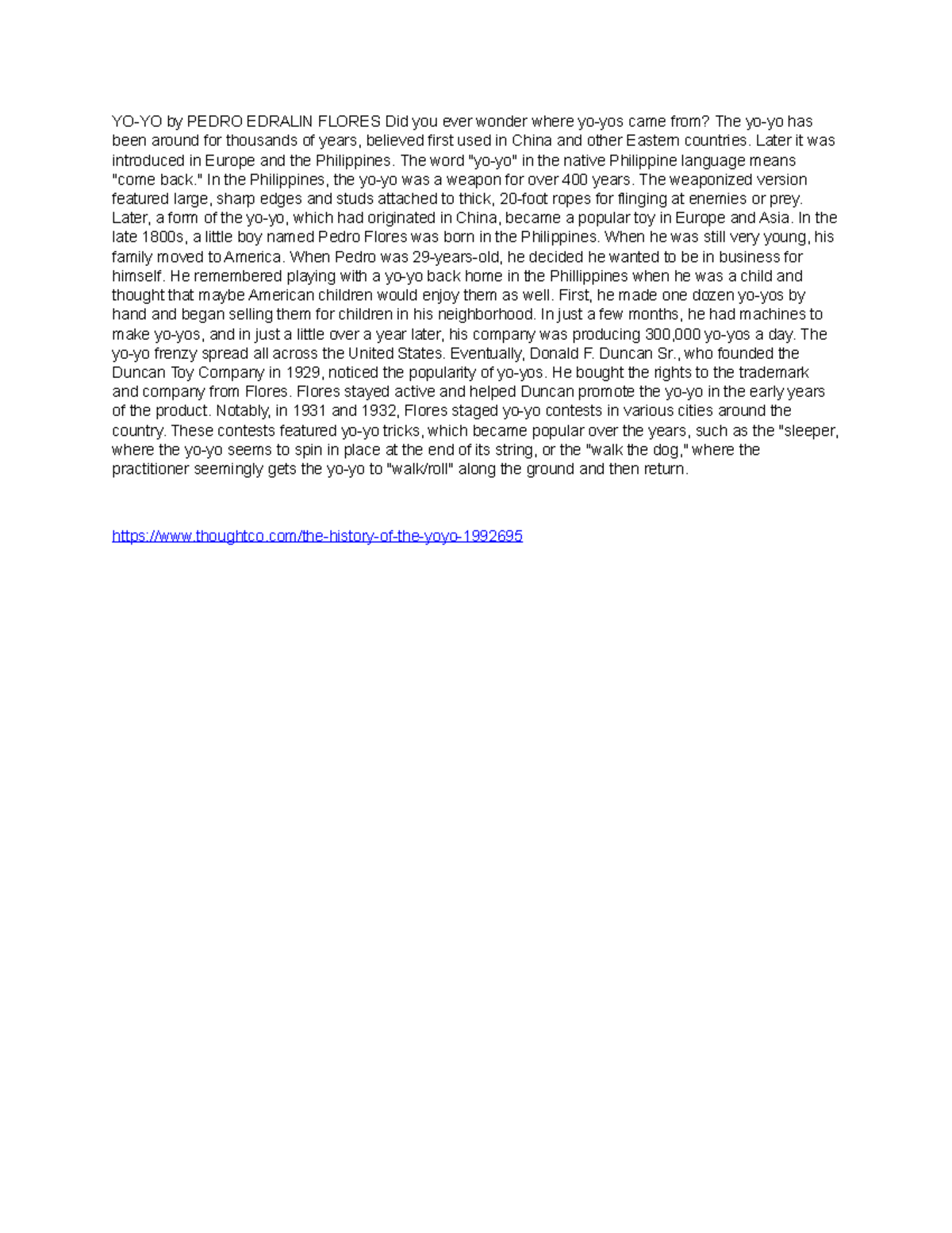 Filipino Inventions - Answers - YO-YO by PEDRO EDRALIN FLORES Did you ...