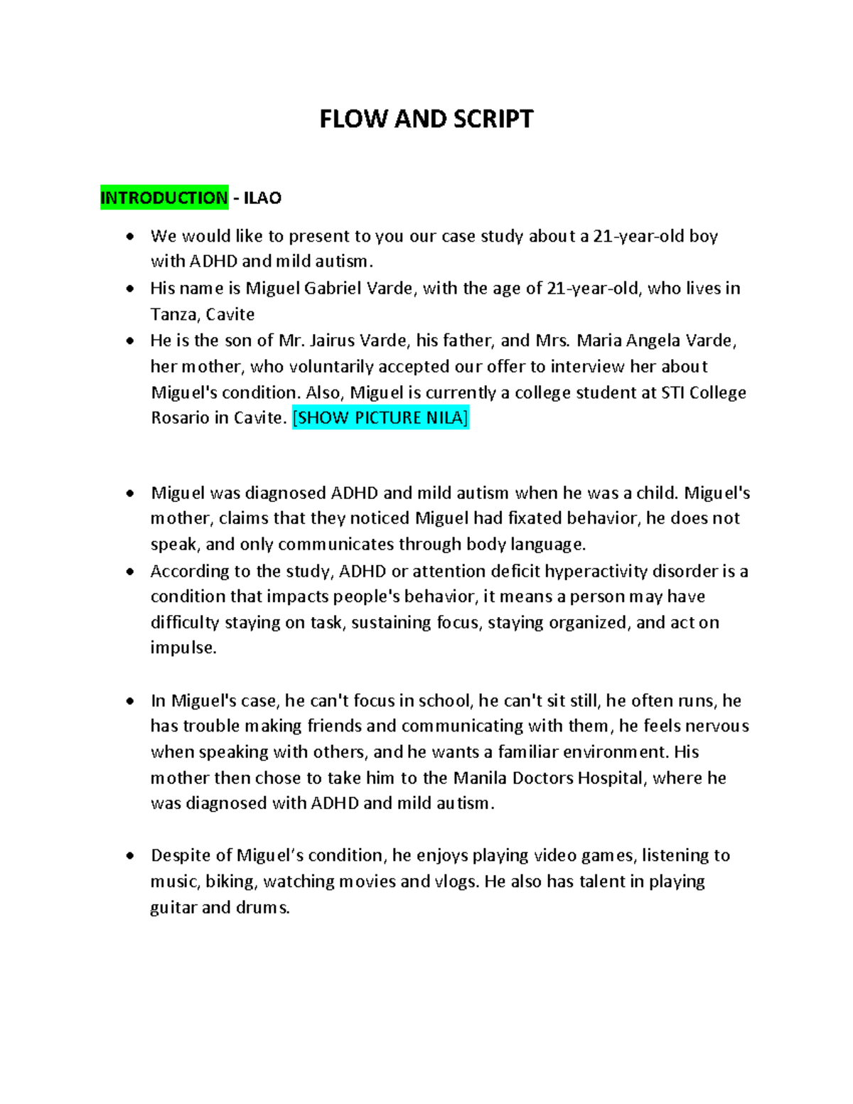 Flow And Script Notes Flow And Script Introduction Ilao We Would Like To Present To You