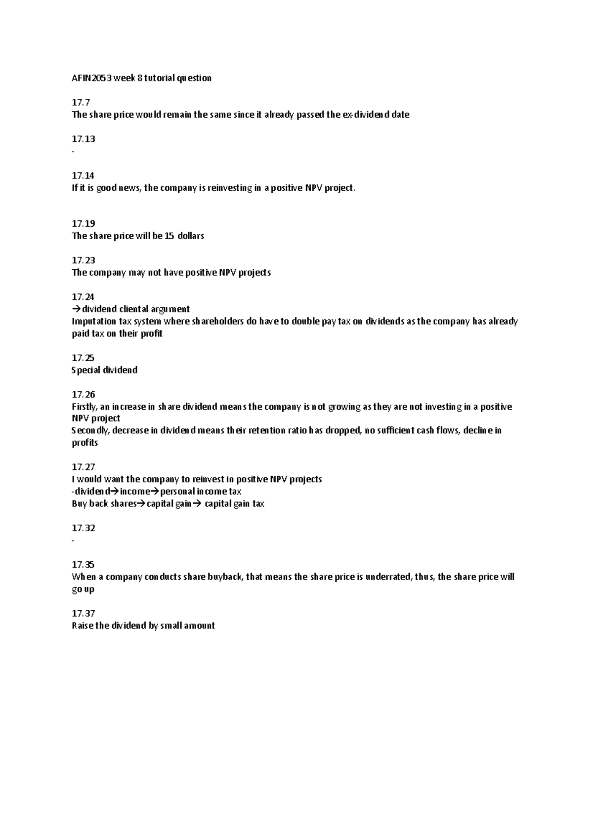 AFIN2053 week 8 tutorial question - AFIN2053 week 8 tutorial question ...