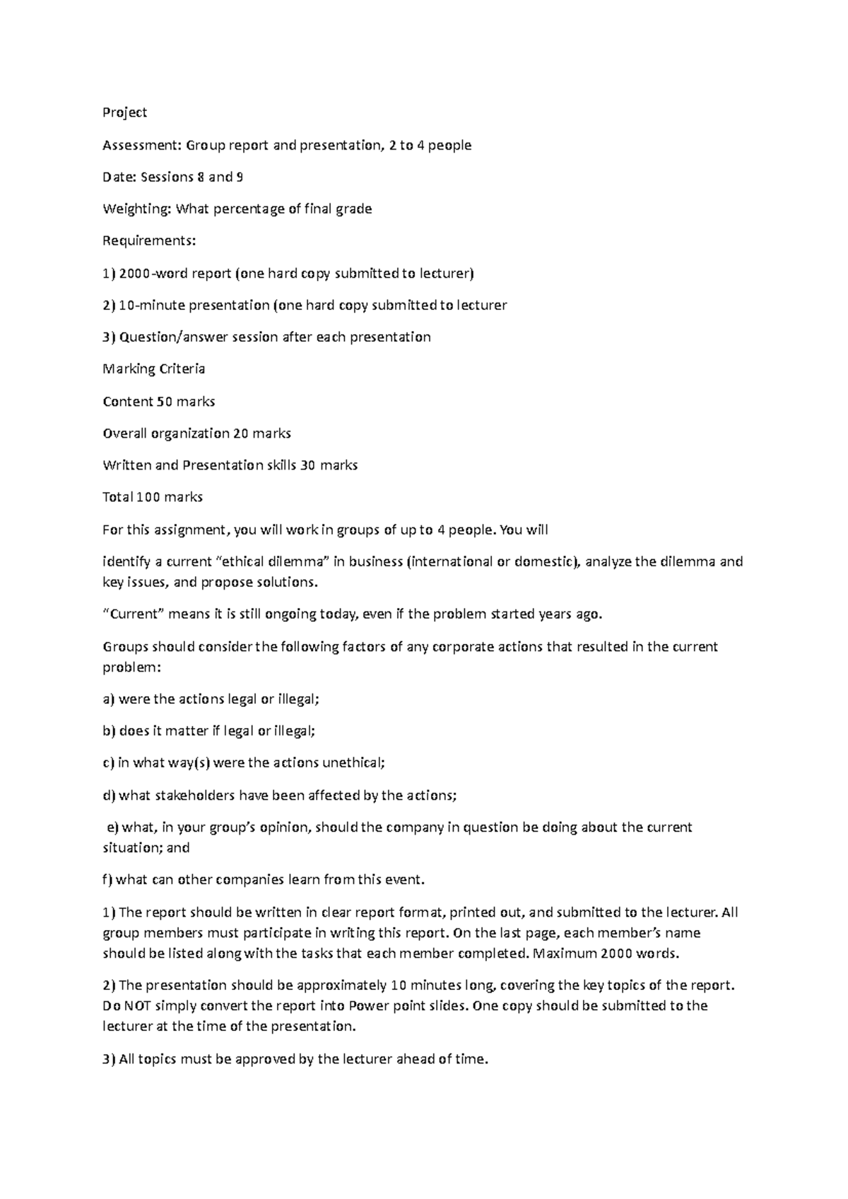 Project - Tham Khảo - Project Assessment: Group report and presentation ...