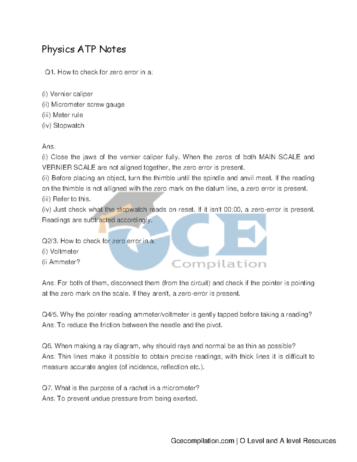 ATP Notes / For Practice - Physics ATP Notes Q1. How to check for zero ...