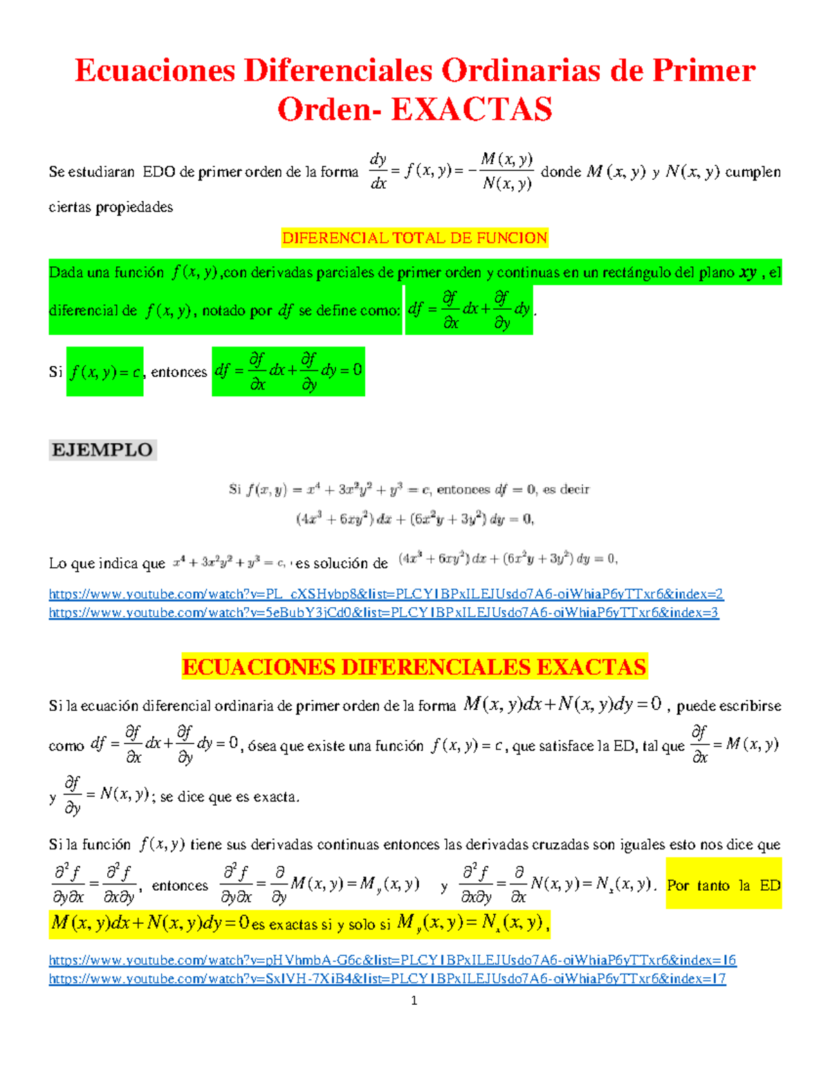 Entrega 2 ED- Exactas . Factor Integrante. lineal de primer orden ...