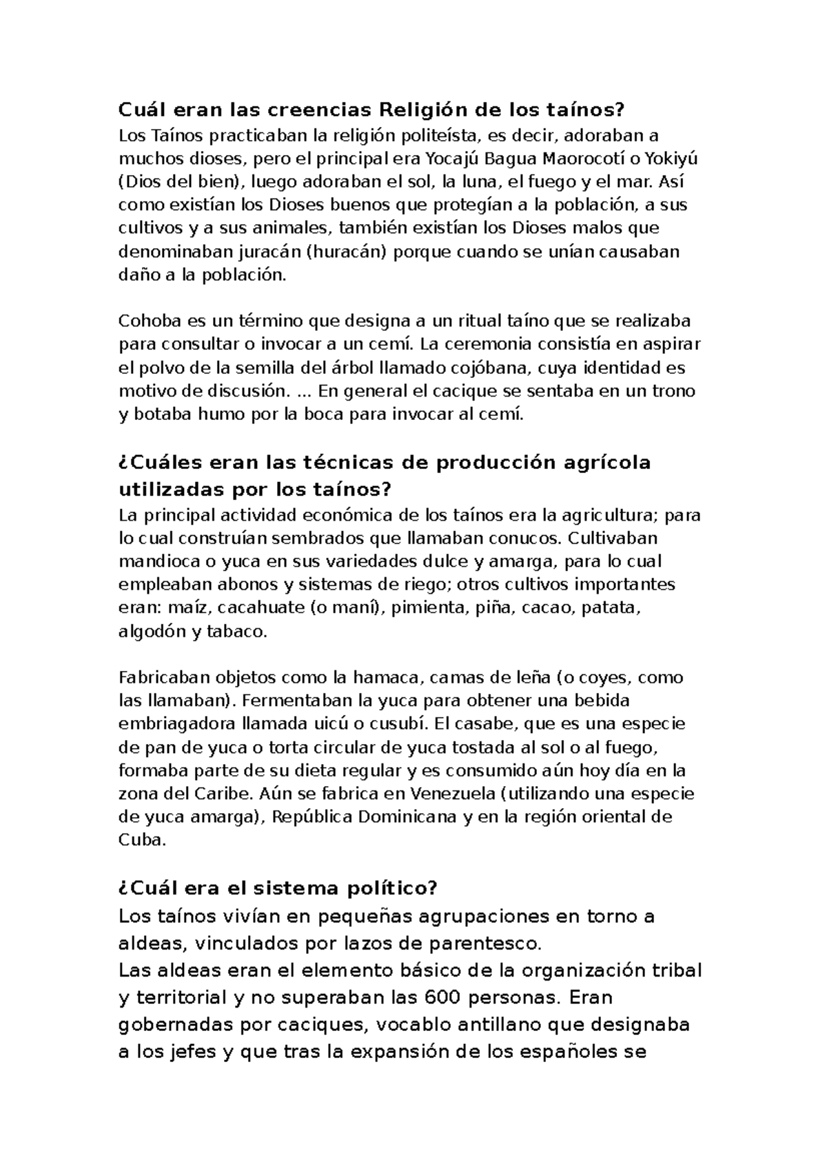 tainos y sus costumbreso - Cuál eran las creencias Religión de los ...