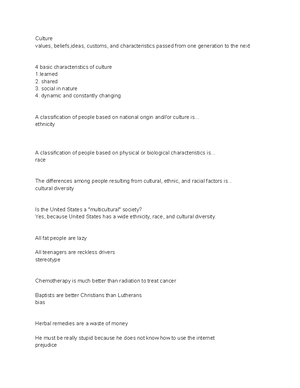 Intro to Cultural Diversity chapter 3 - Of the four primary causes of ...