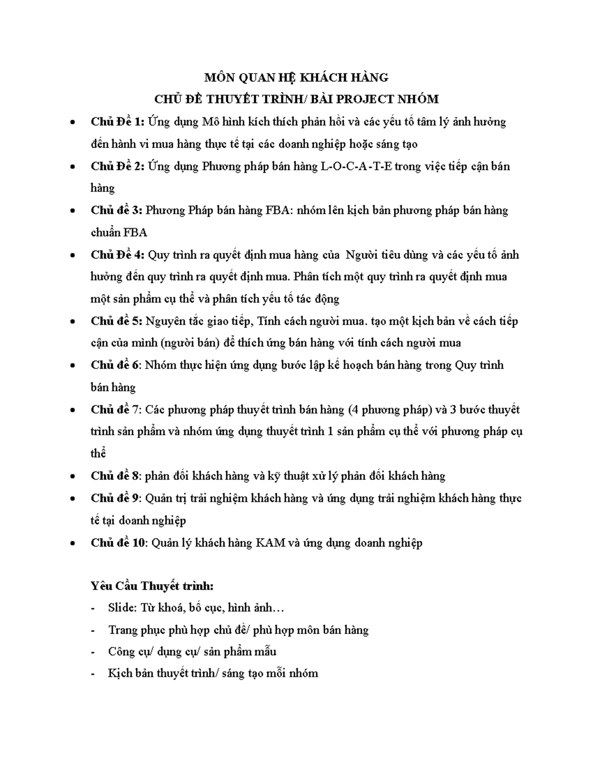 BÀI NHÓM- Project-MÔN QUAN HỆ Khách HÀNG - MÔN QUAN HỆ KHÁCH HÀNG CHỦ ...