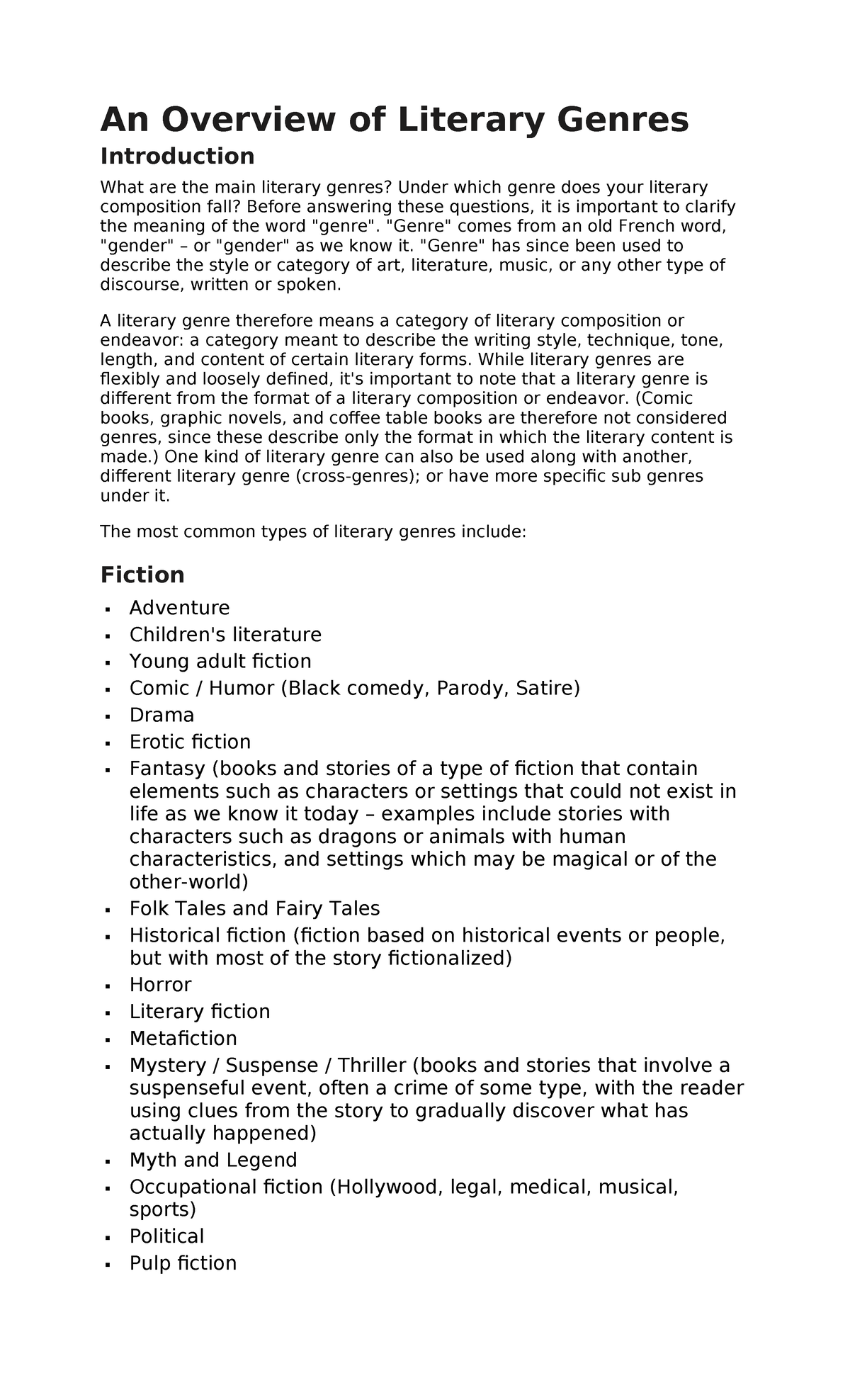 An Overview of Literary Genres - An Overview of Literary Genres ...