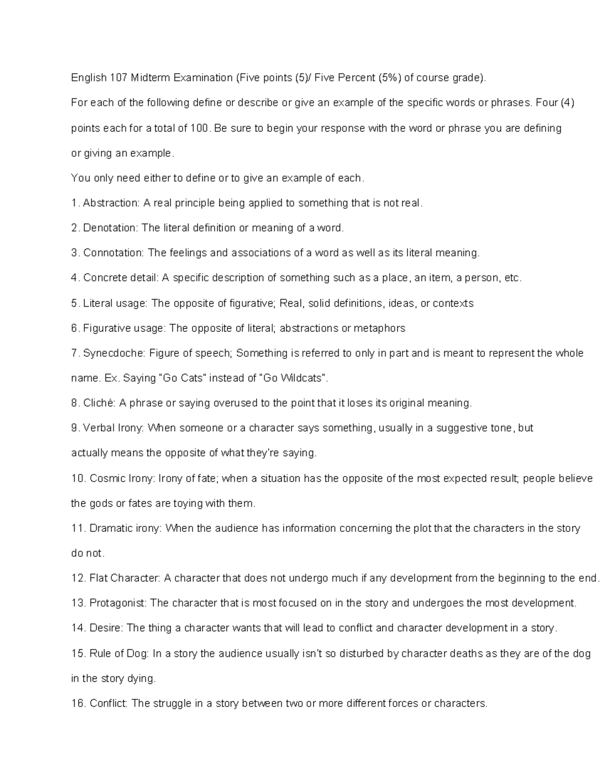 ENG 107 Midterm - Practice - English 107 Midterm Examination (Five ...