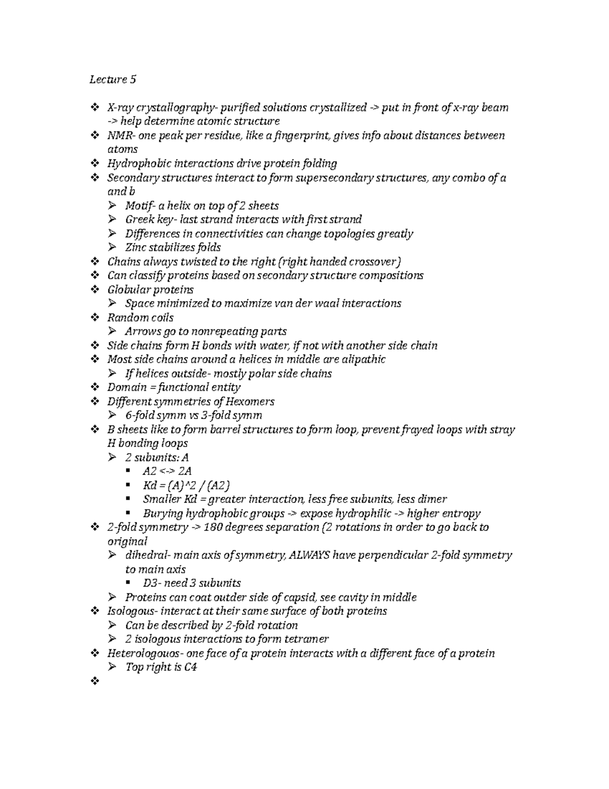 Lecture 5-Notes - Lecture 5 X-ray crystallography- purified solutions ...
