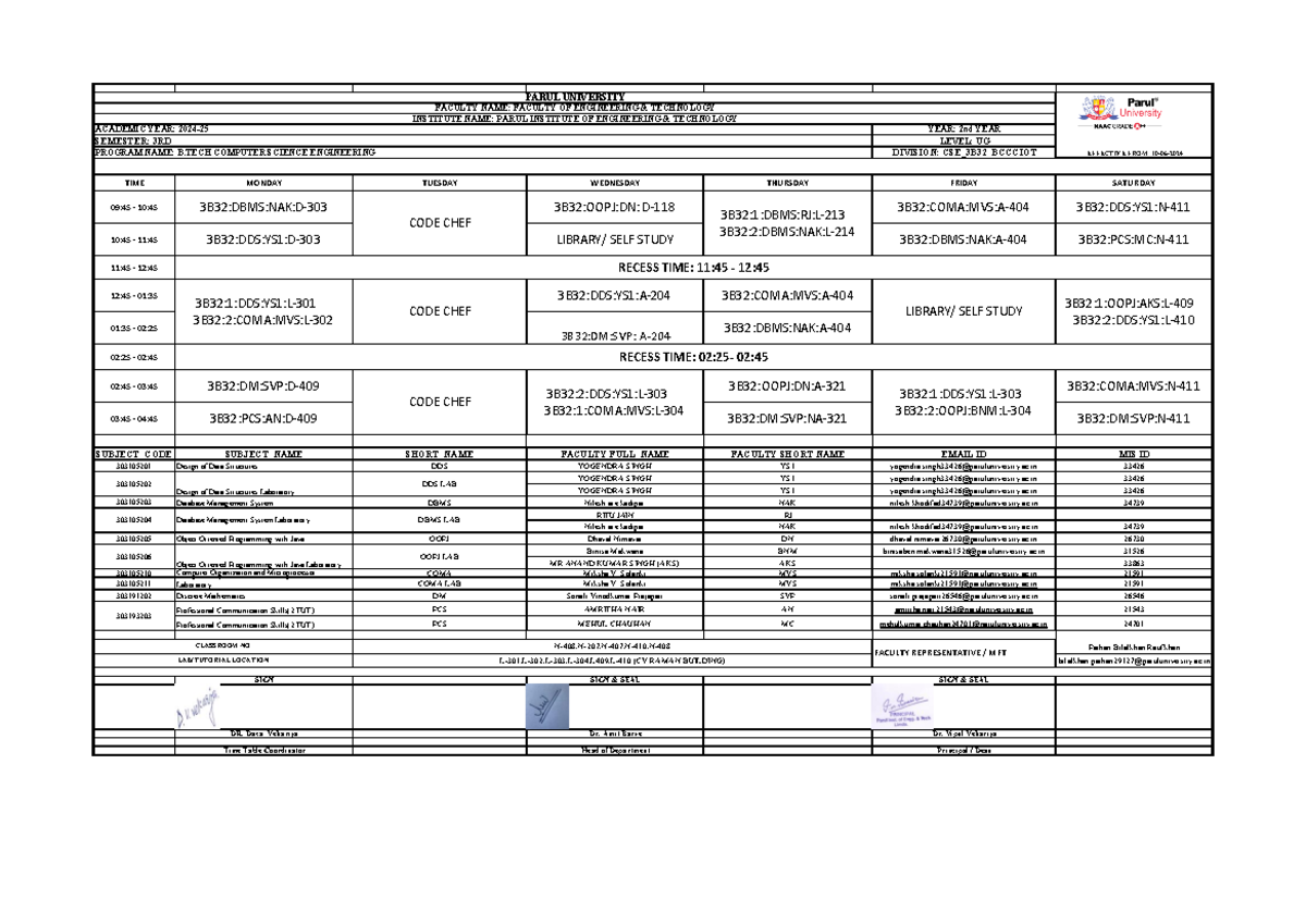 3rd SEM CSE Master TT - Time table notes for cse students - YEAR: 2nd ...
