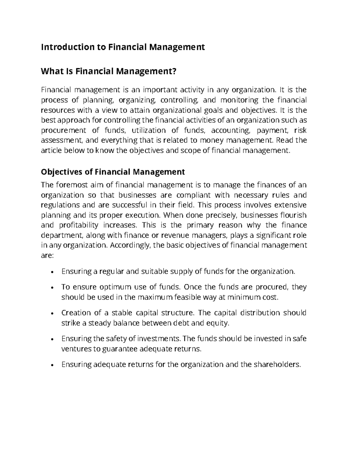 Introduction to Financial Management - It is the process of planning ...