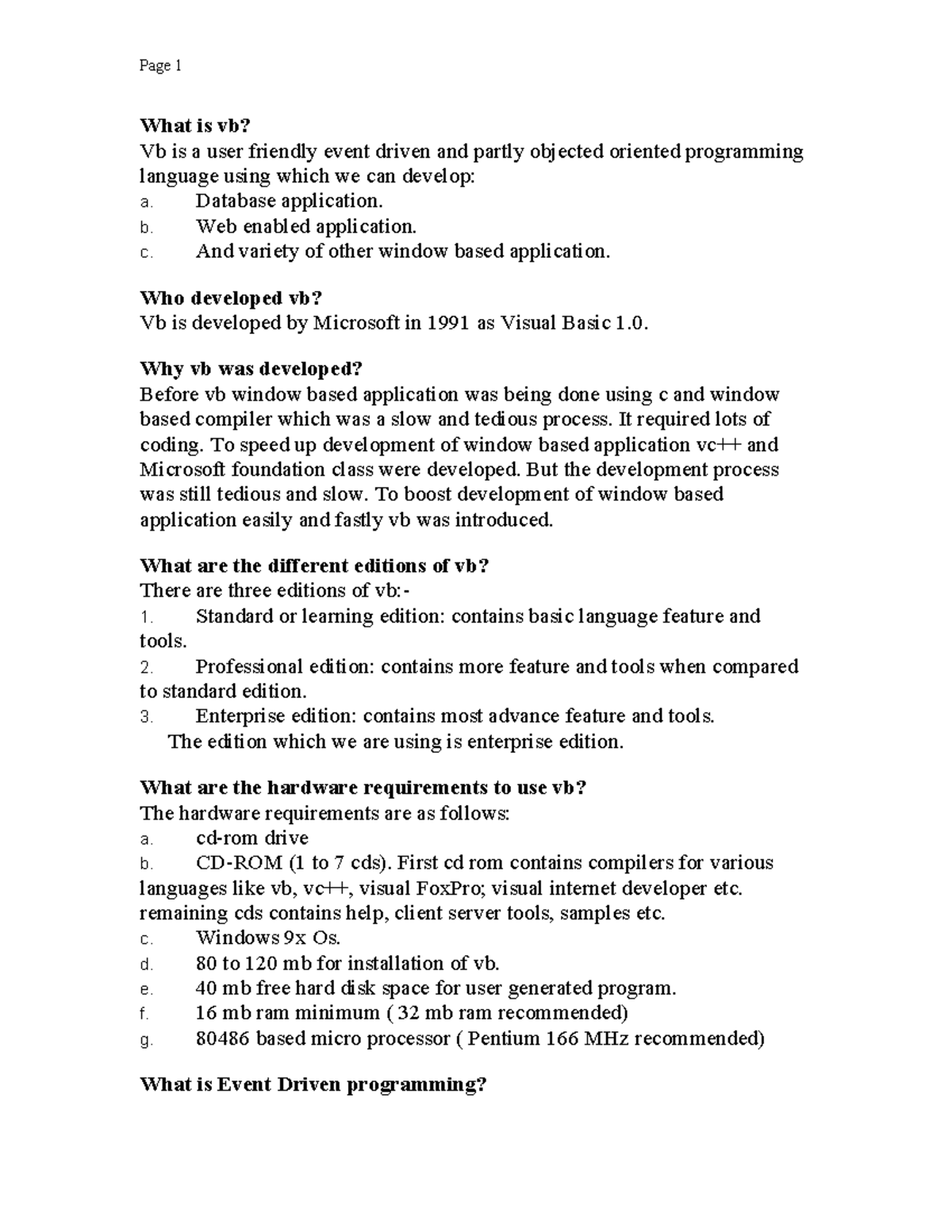 286447263 VB Important questions 2marks - What is vb? Vb is a user ...