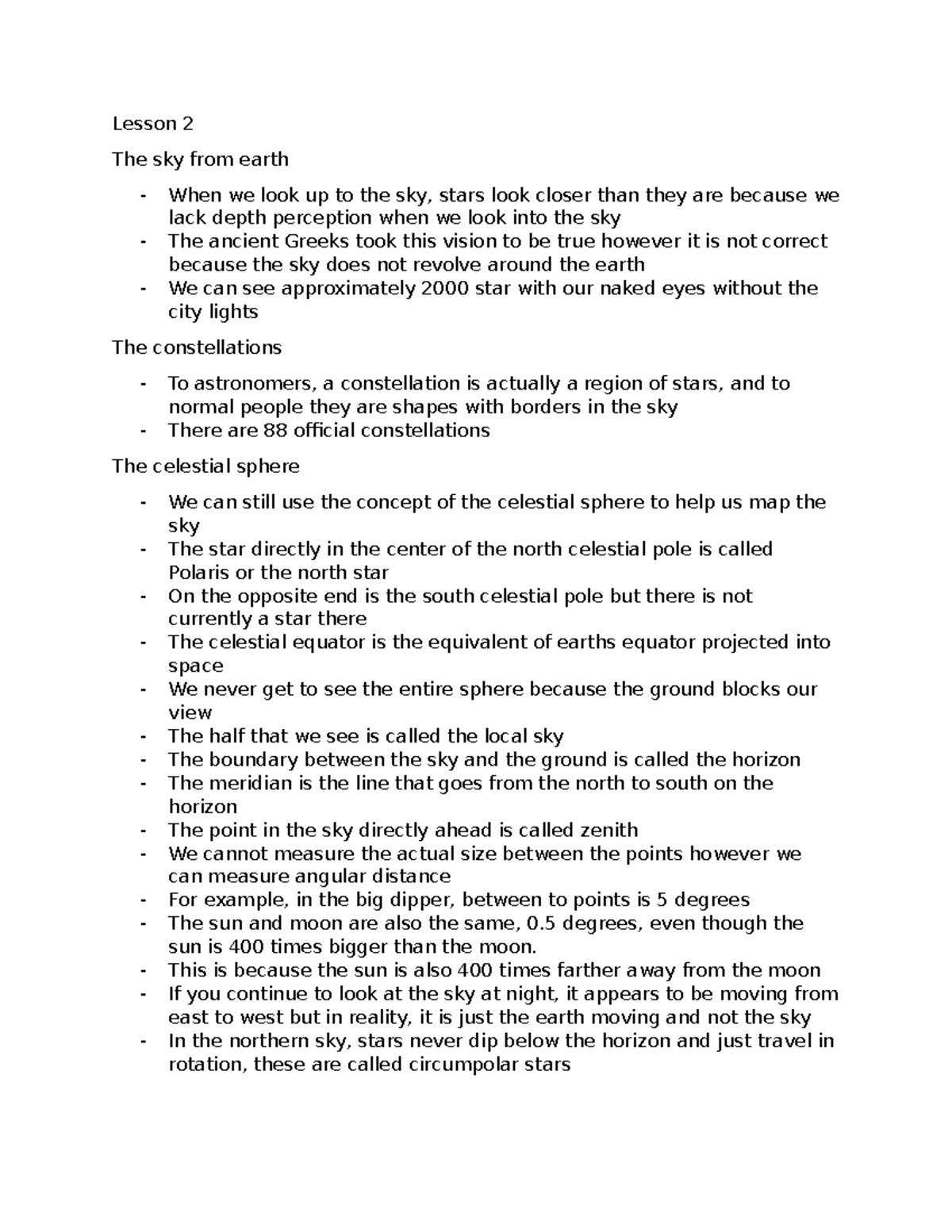Lesson 2 - Lecture notes 2 - Lesson 2 The sky from earth When we look ...