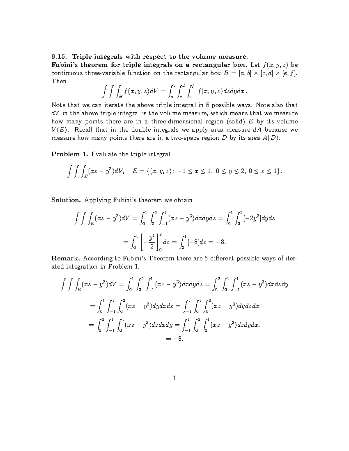 9 - 9.15 triple integrals - Triple integrals with respect to the volume ...