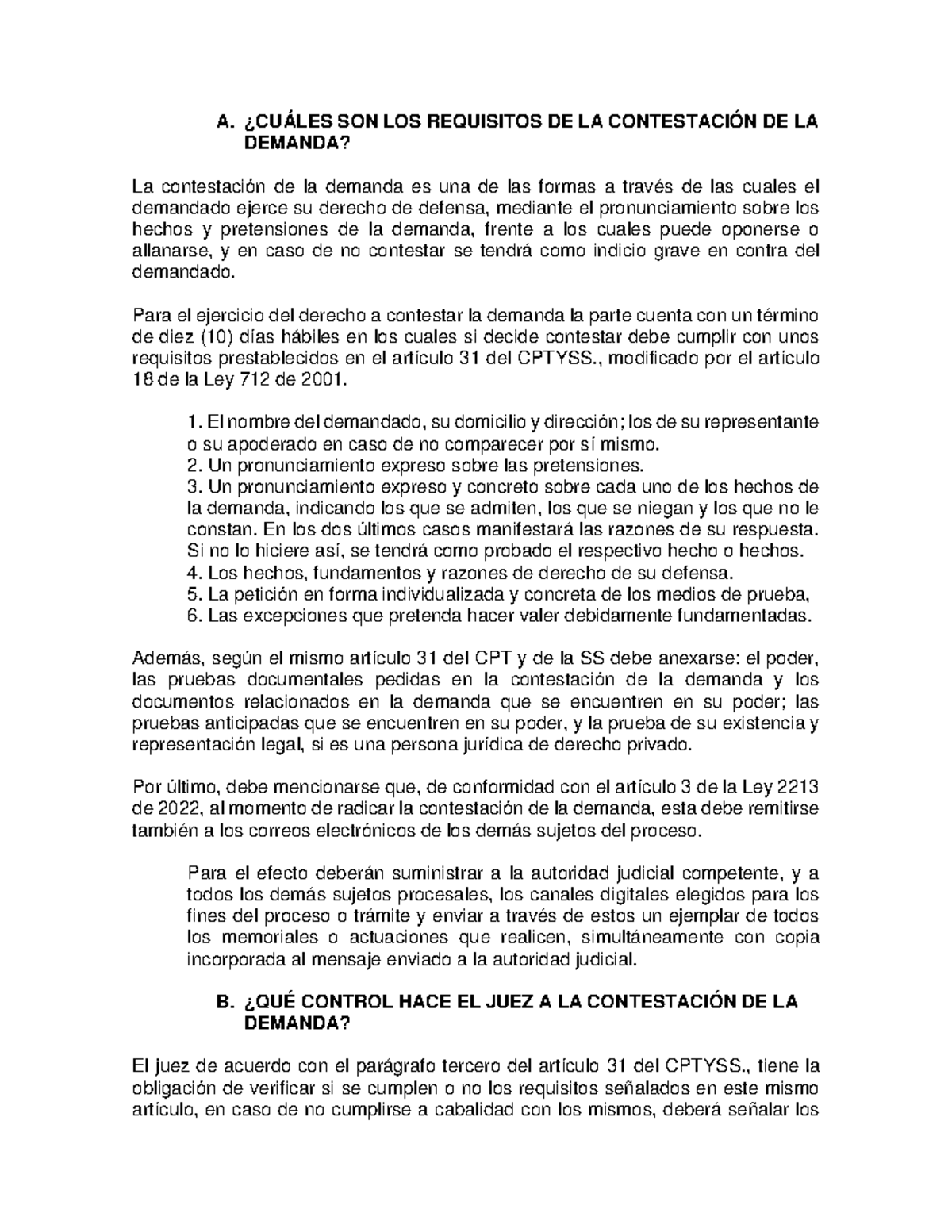 Contestacion - es un trabajo practico - A. ¿CUÁLES SON LOS REQUISITOS ...