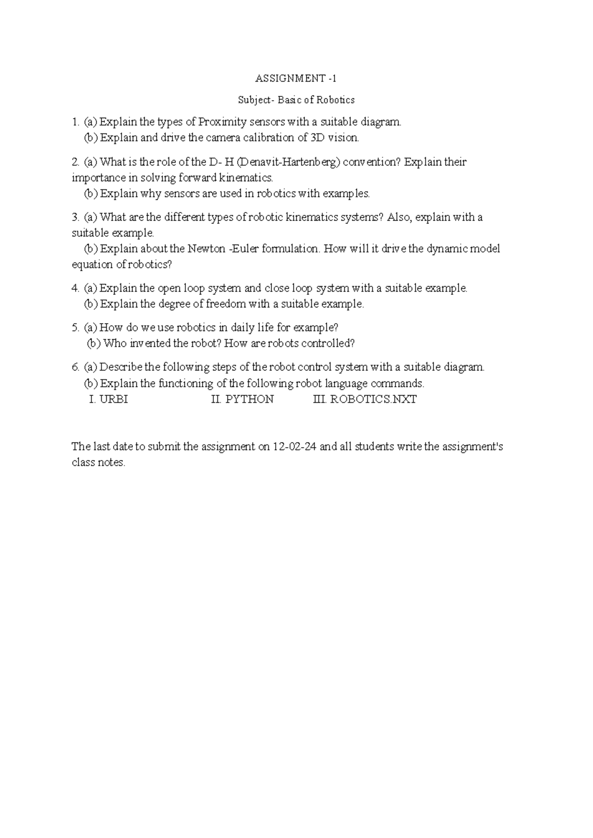 Robotics Assignment 1 - ASSIGNMENT - 1 Subject- Basic of Robotics (a ...