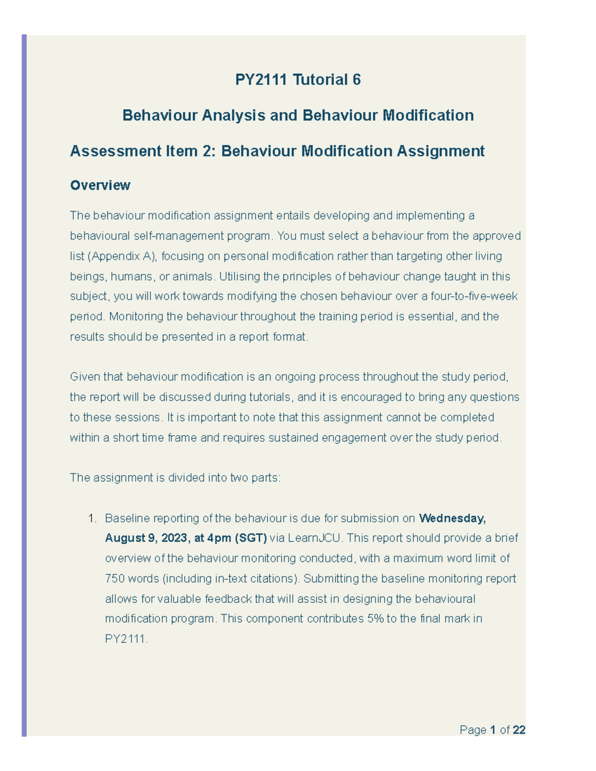 PY2111 Tutorial 6 - Tutirual 6 - PY2111 Tutorial 6 Behaviour Analysis and Behaviour Modification ...