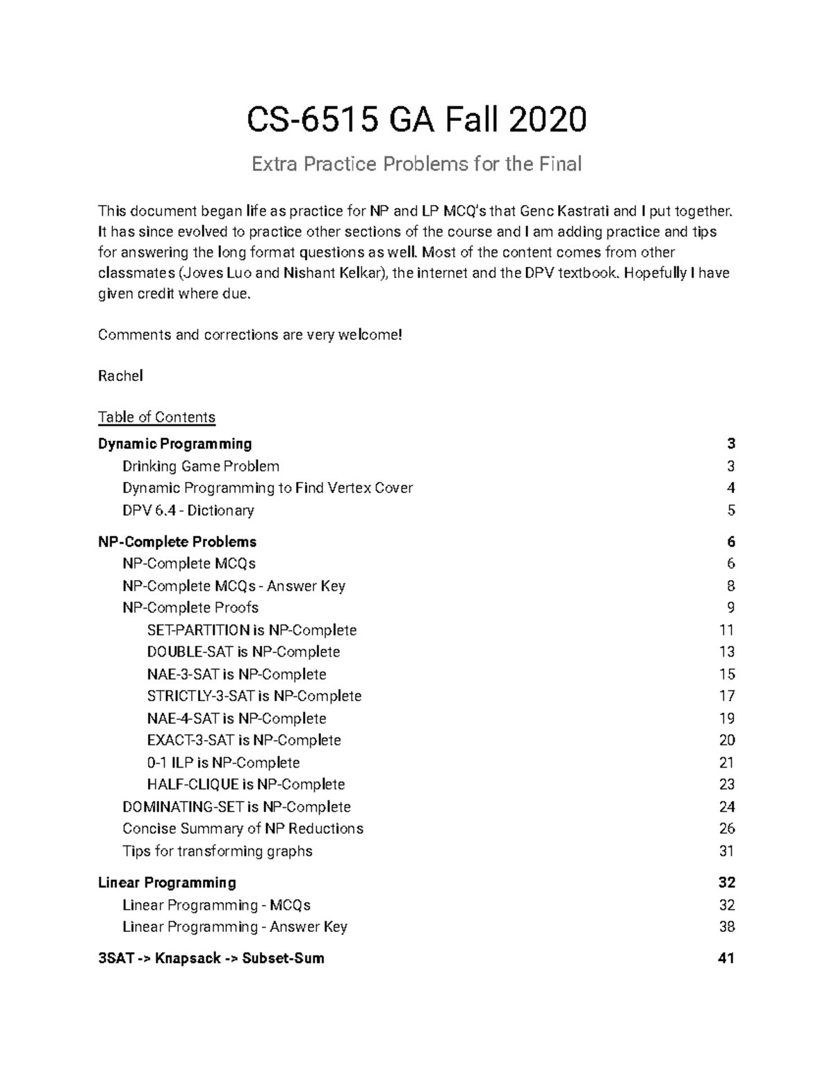 Exam 3 preparation - CS-6515 GA Fall 2020 Extra Practice Problems for the Final This document ...