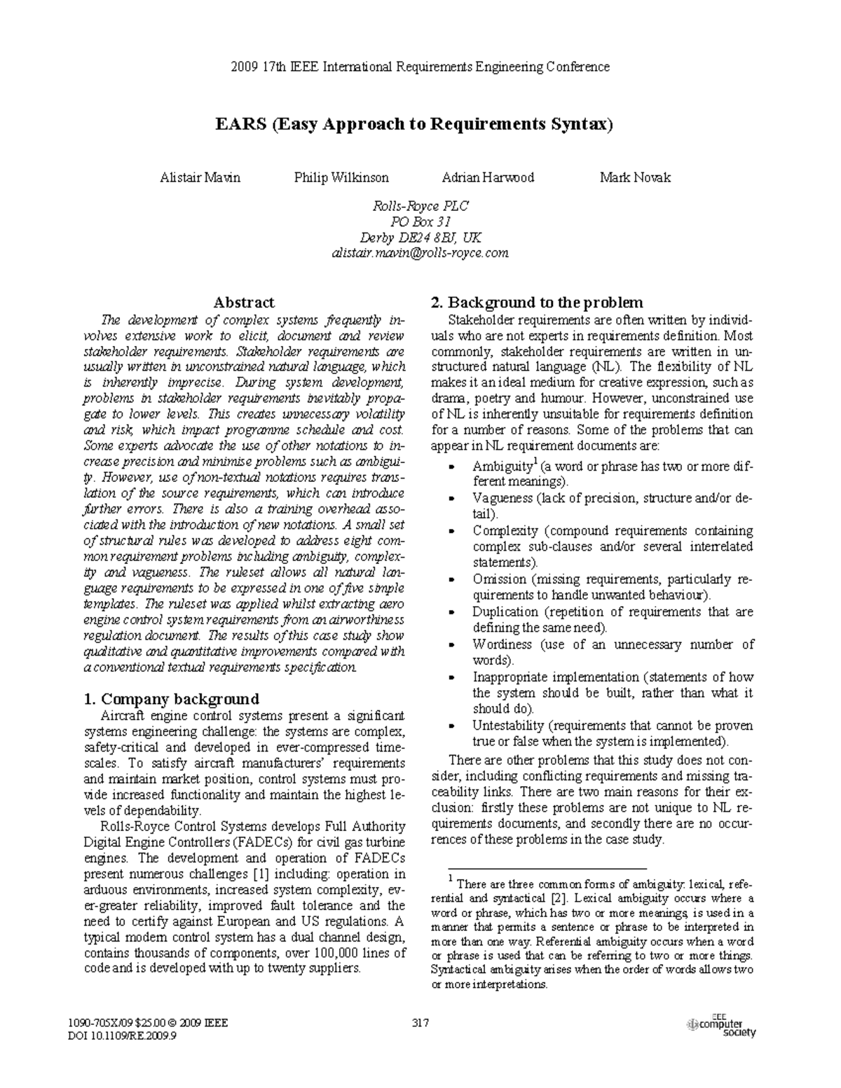 EARS (Easy Approach to Requirements Syntax) - Stakeholder requirements ...