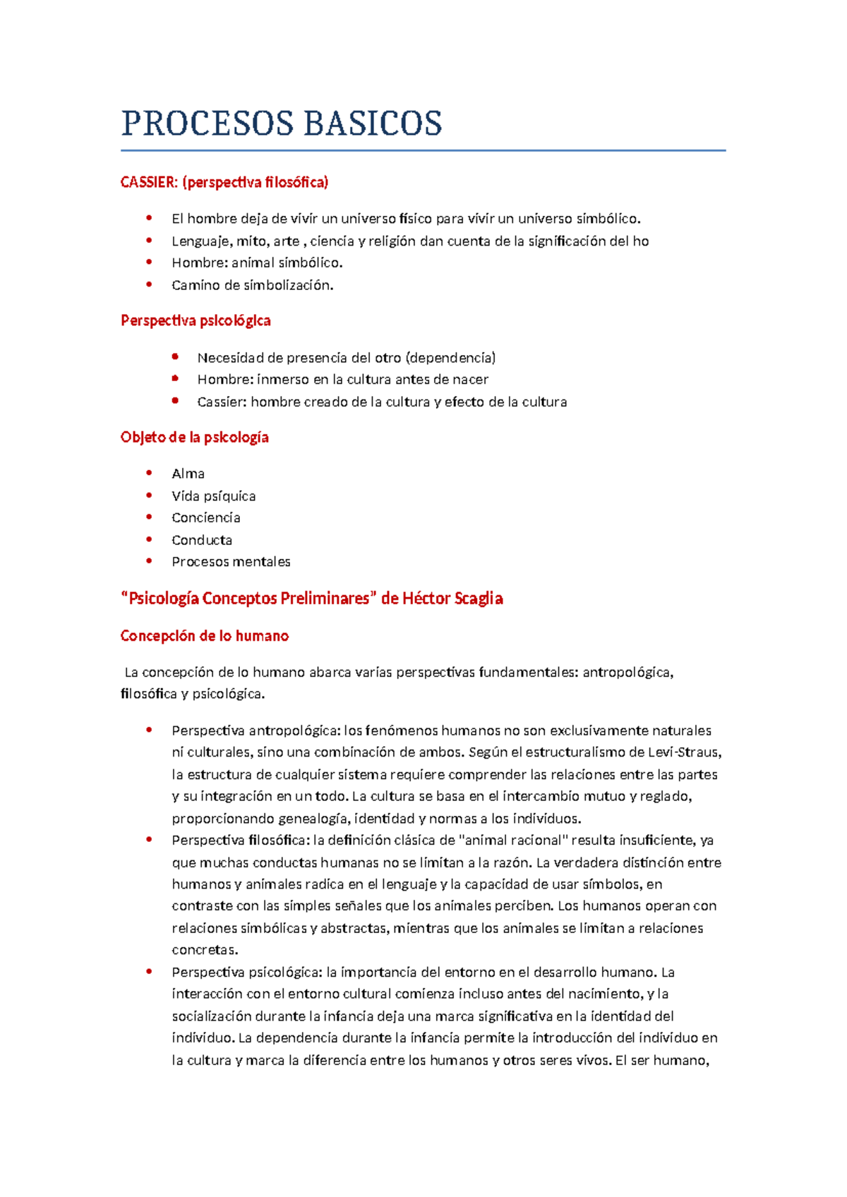 Procesos Basicos I resumen - PROCESOS BASICOS CASSIER: (perspectiva filosófica) El hombre deja ...