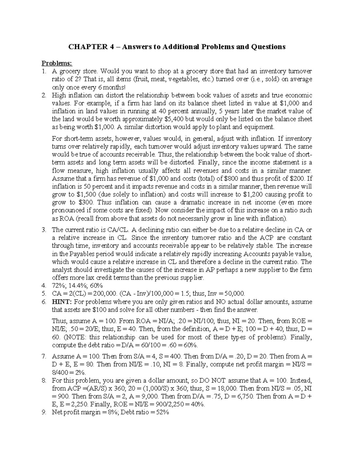 Chapter 4 - Answers to EOC Problems - CHAPTER 4 – Answers to Additional Problems and Questions ...