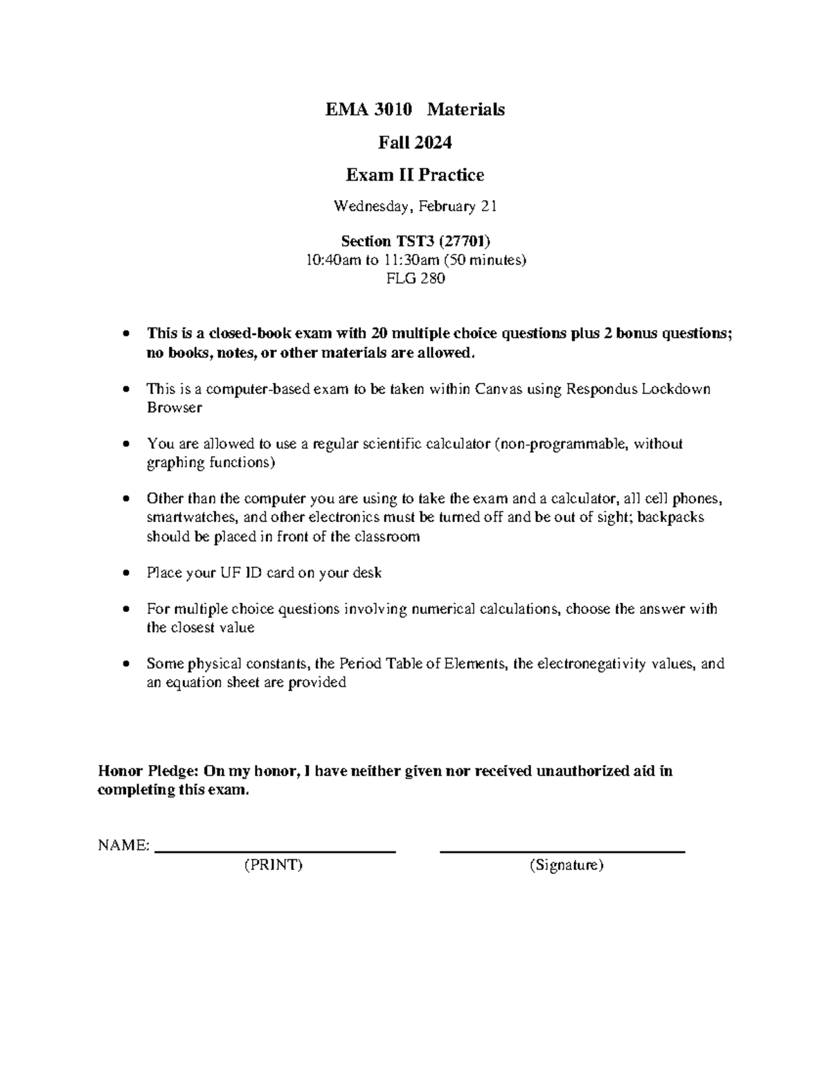 Exam 2 practice - N/A - EMA 3010 Materials Fall 2024 Exam II Practice ...