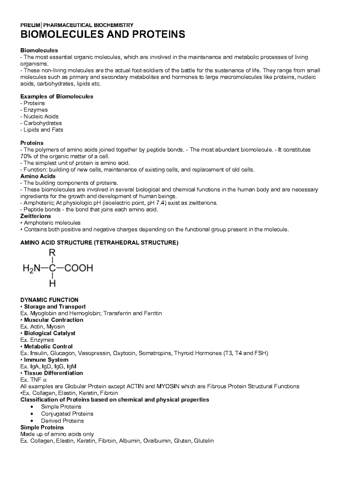 Biomolecules, Amino Acids and Proteins - PRELIM│PHARMACEUTICAL ...