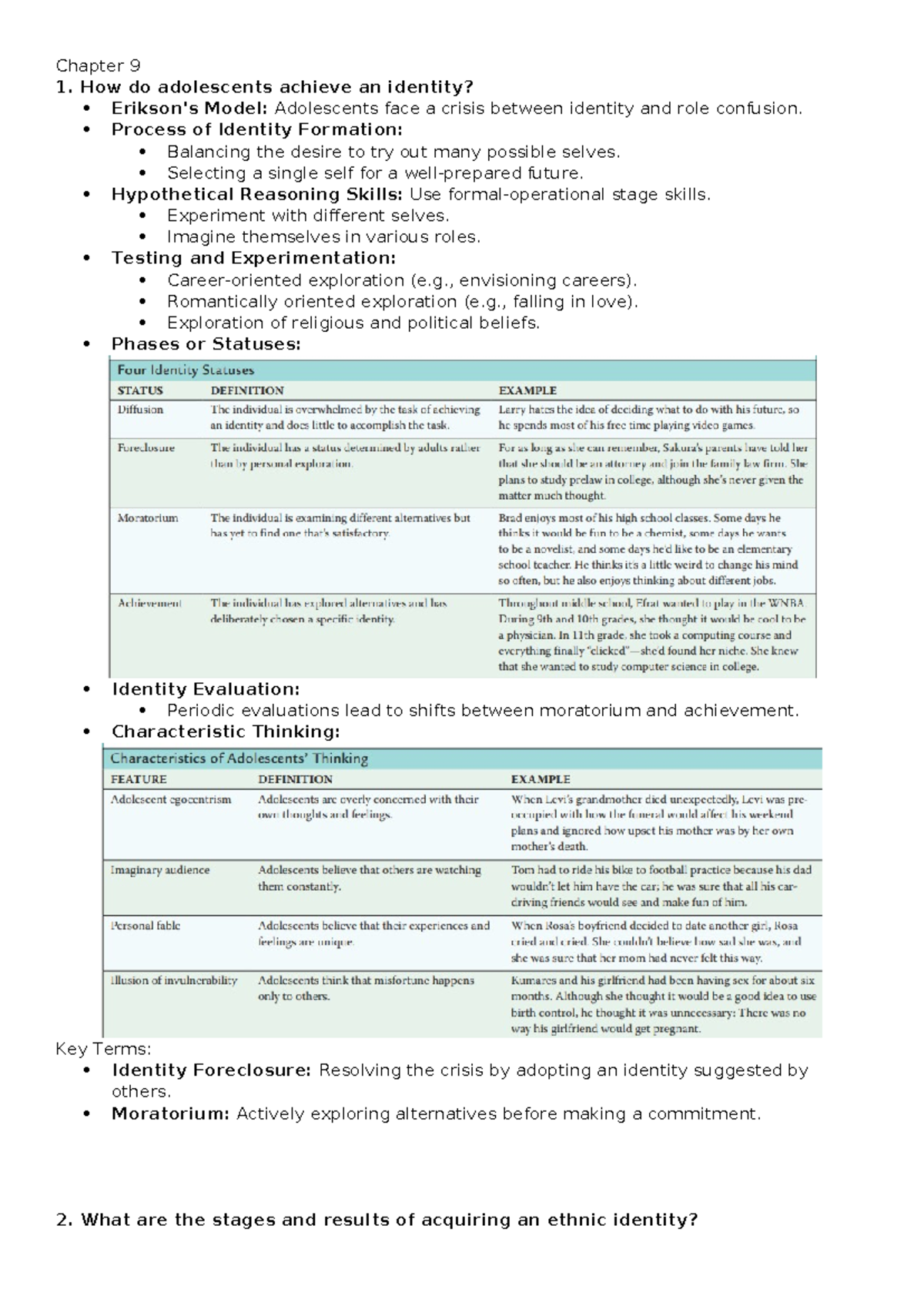 Dev Psych Chapter 9 - Chapter 9 1. How do adolescents achieve an ...