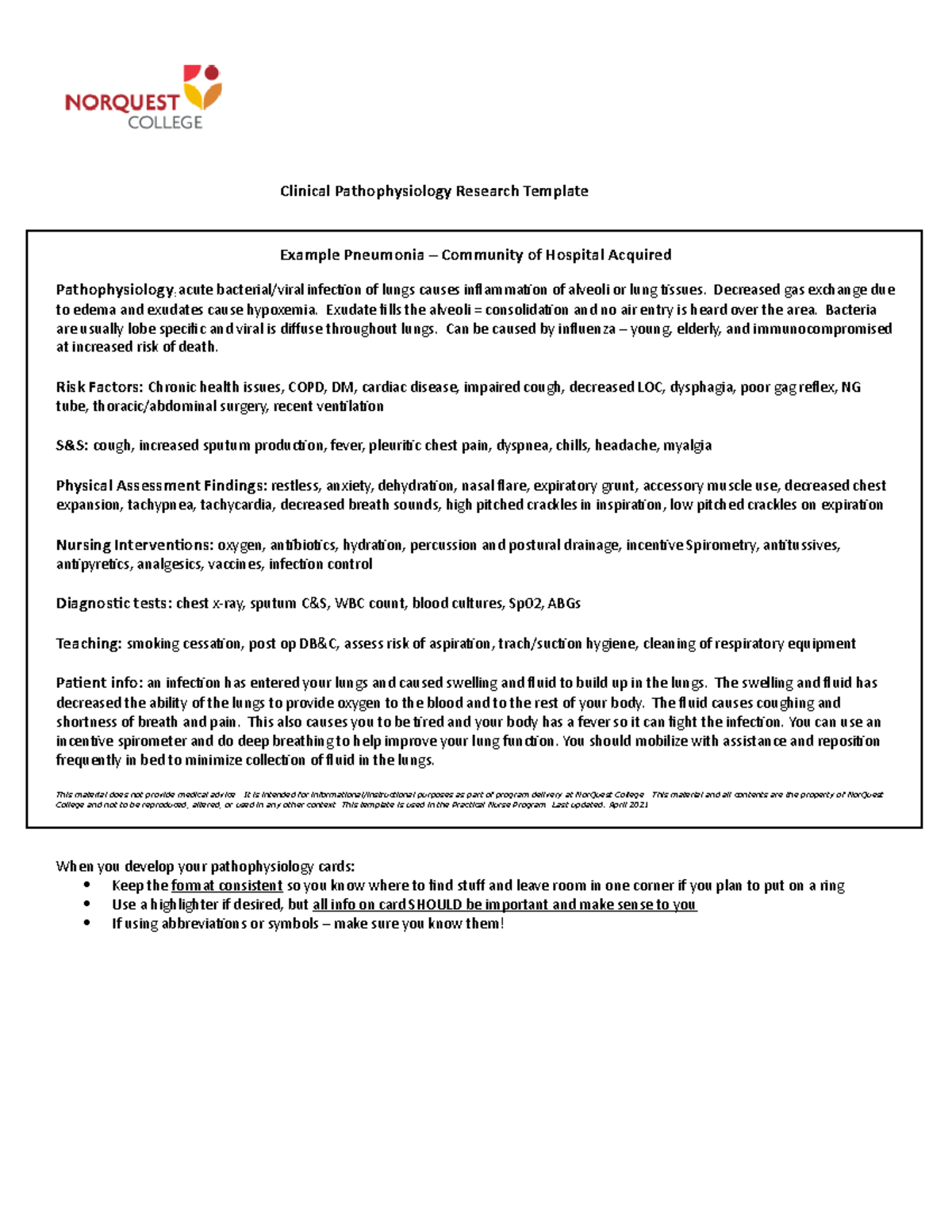 Clinical Pathophysiology Research Sample April 2021 - Clinical ...