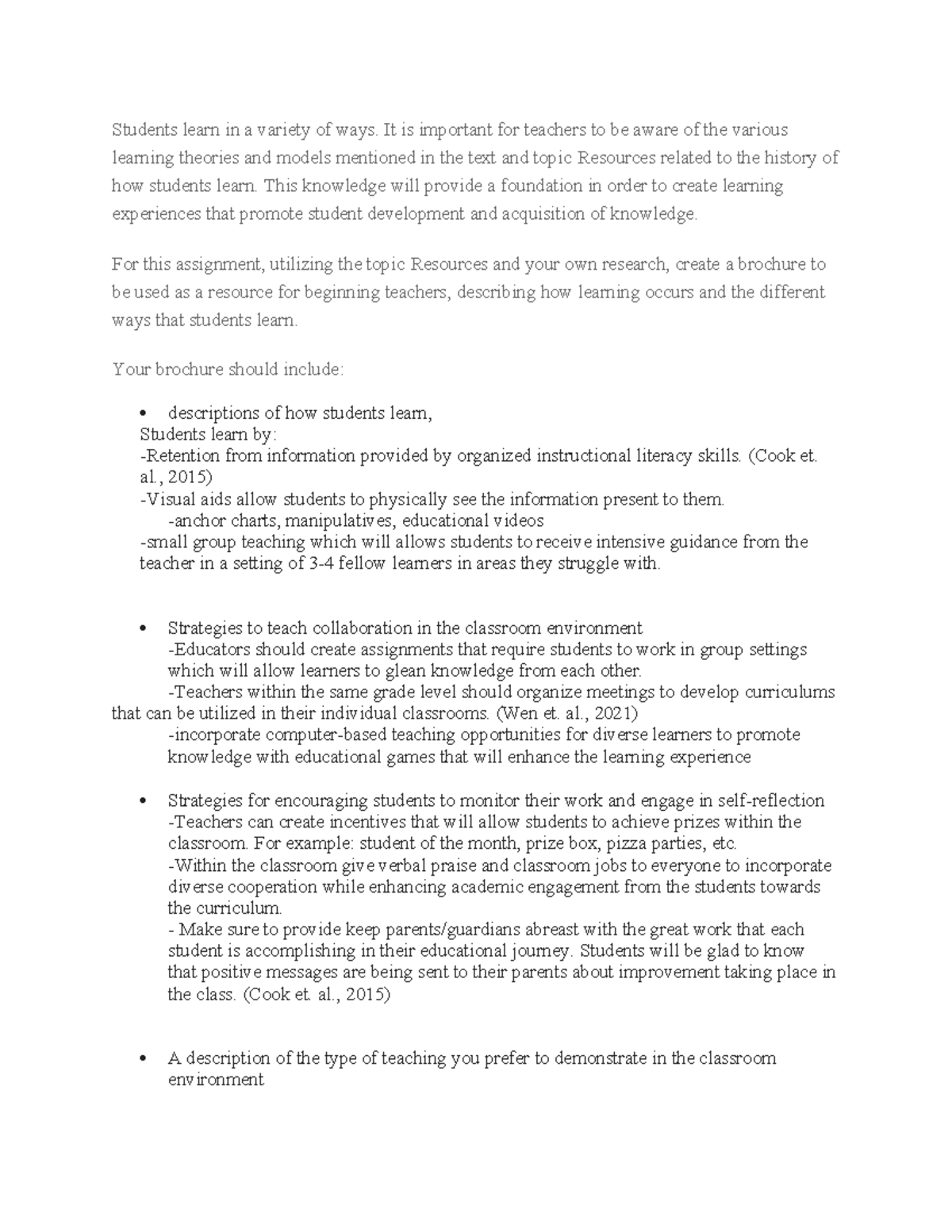 Brochure Information - assignment - Students learn in a variety of ways ...
