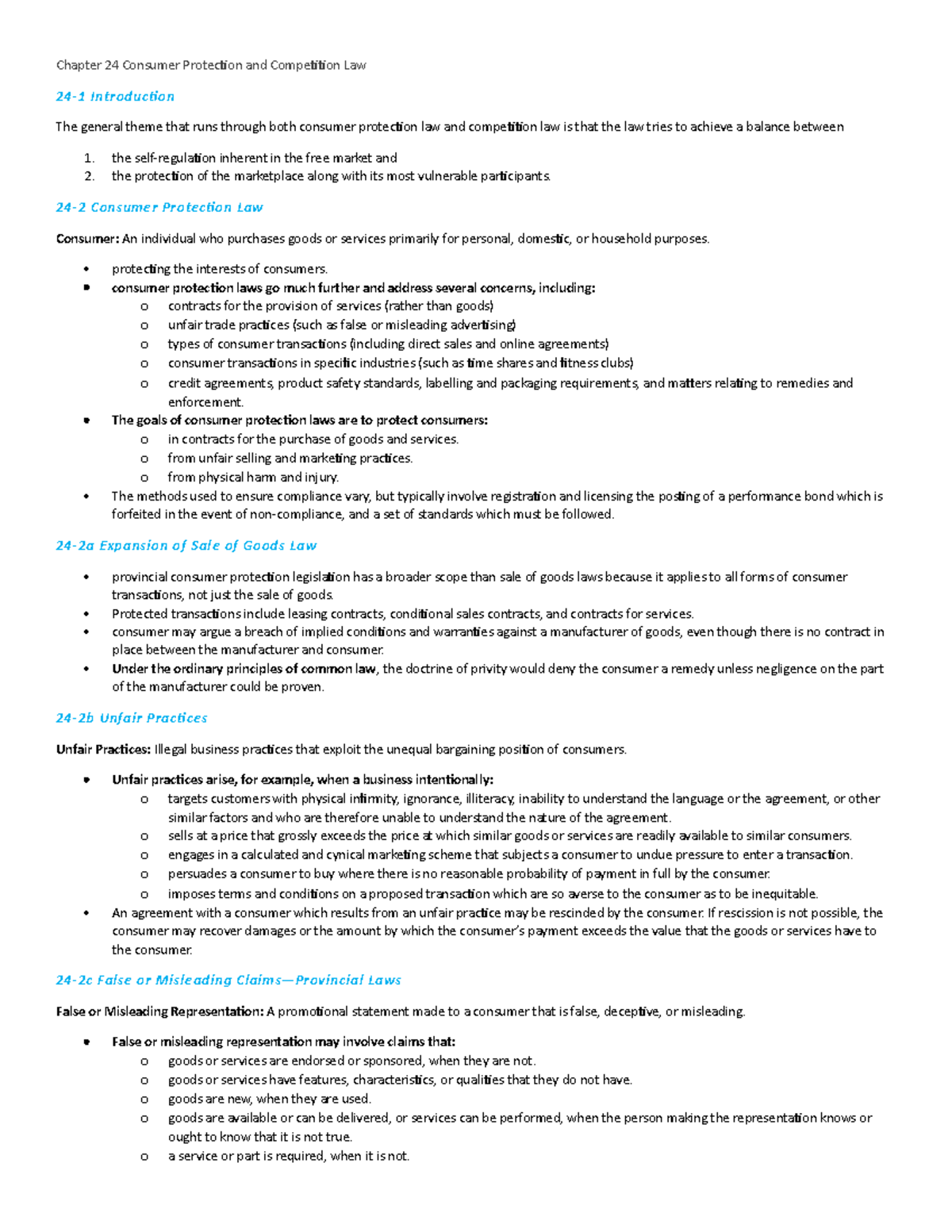 Chapter 24 Consumer Protection and Competition Law - 24-2 Consumer ...