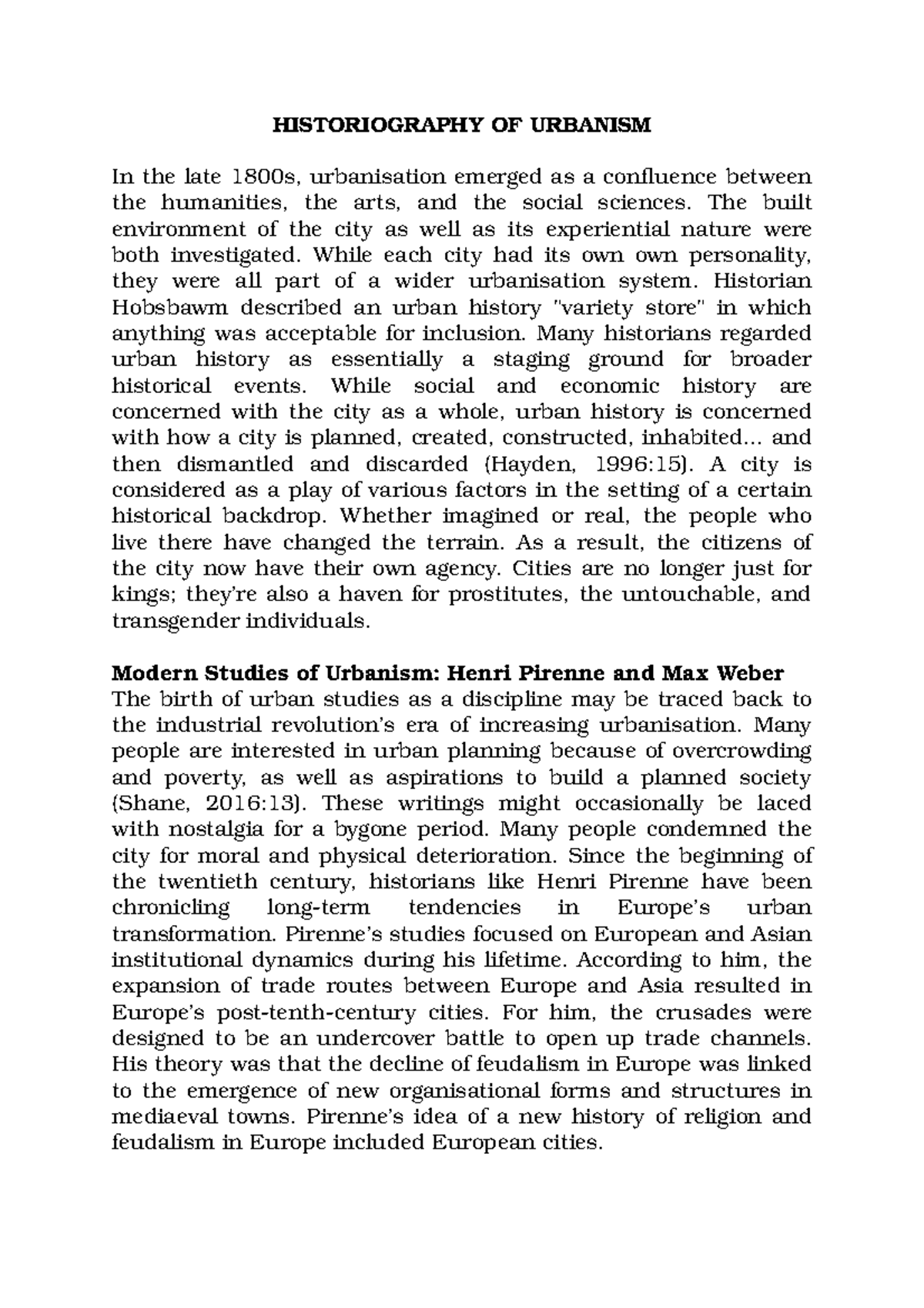 Historiography OF Urbanism - HISTORIOGRAPHY OF URBANISM In the late ...