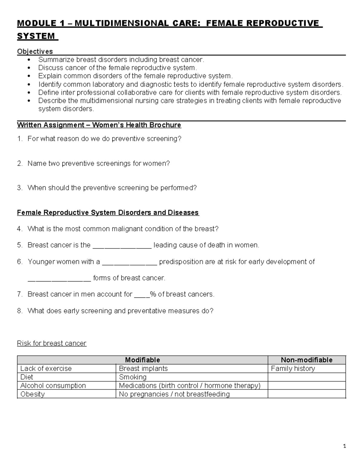 Module 1 Mdciii - MODULE 1 – MULTIDIMENSIONAL CARE: FEMALE REPRODUCTIVE ...