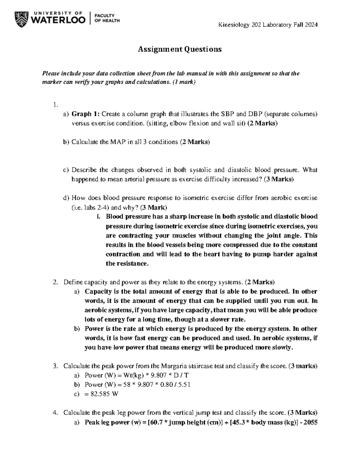 KIN 202 Lab 5 Assignment - F2024 - Kinesiology 202 Laboratory Fall 202 4 Assignment Questions ...