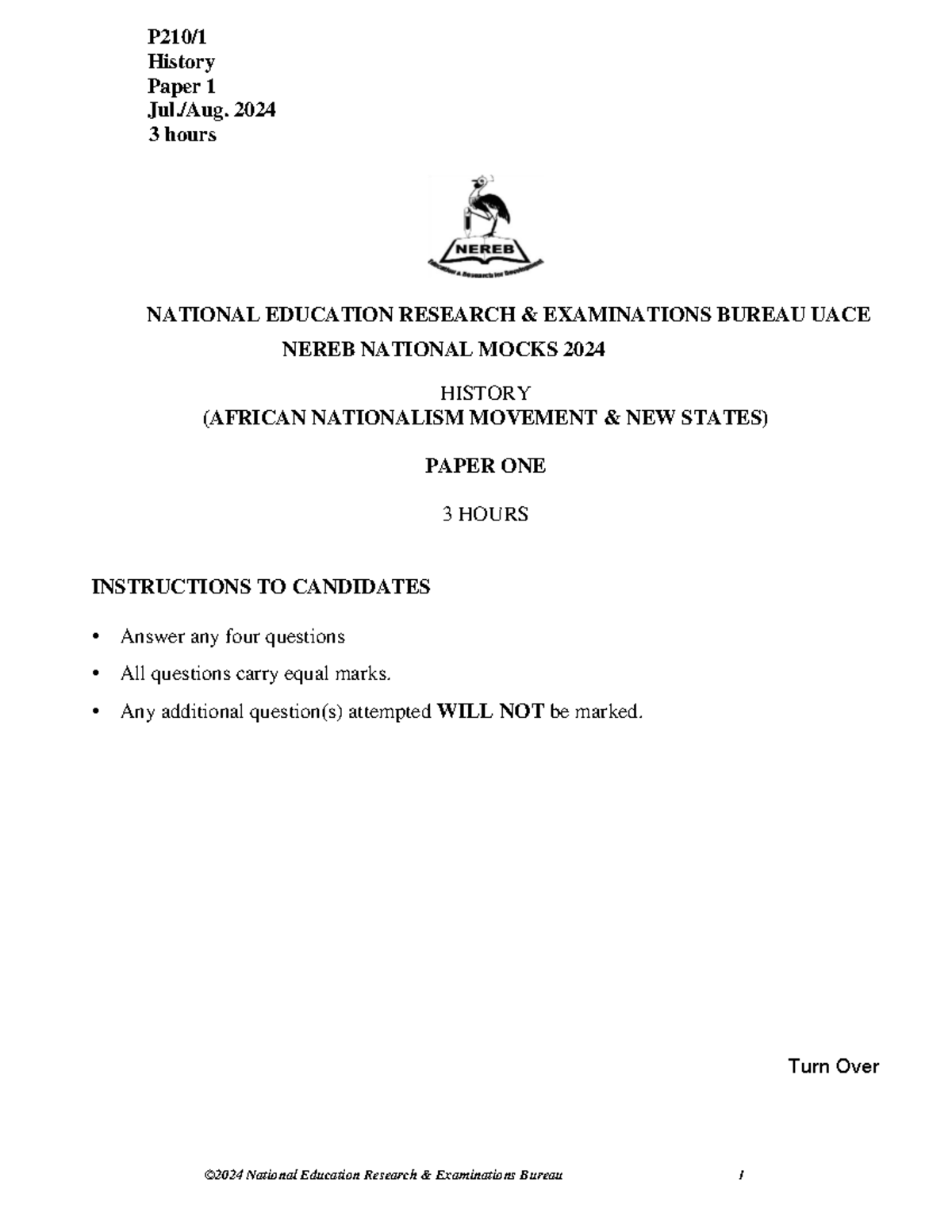 History Paper 1 - Under graduate - Bachelors of Education - P210 ...