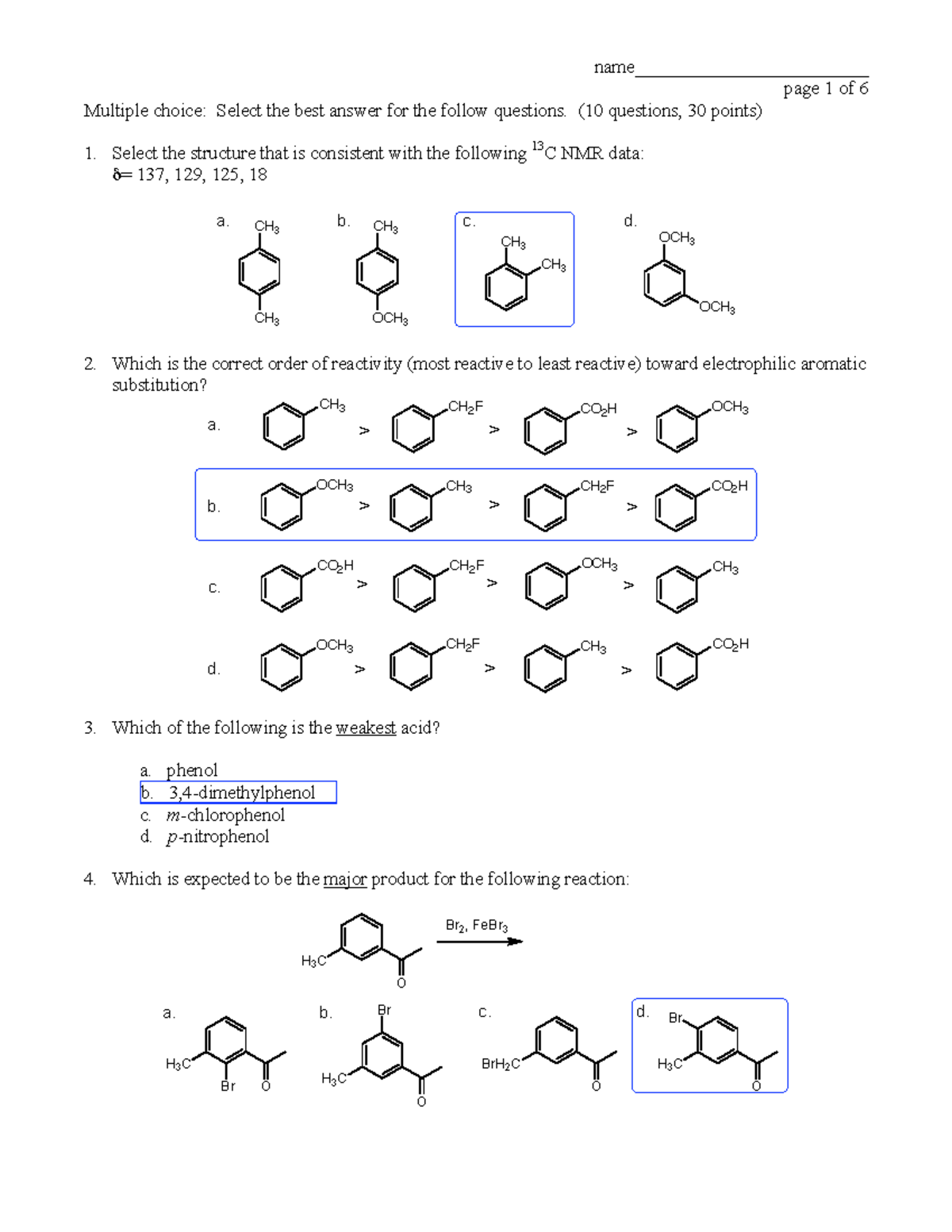 Exam1 S06 answers - u7eyehei7y2hehe - page 1 of 6 Multiple choice ...