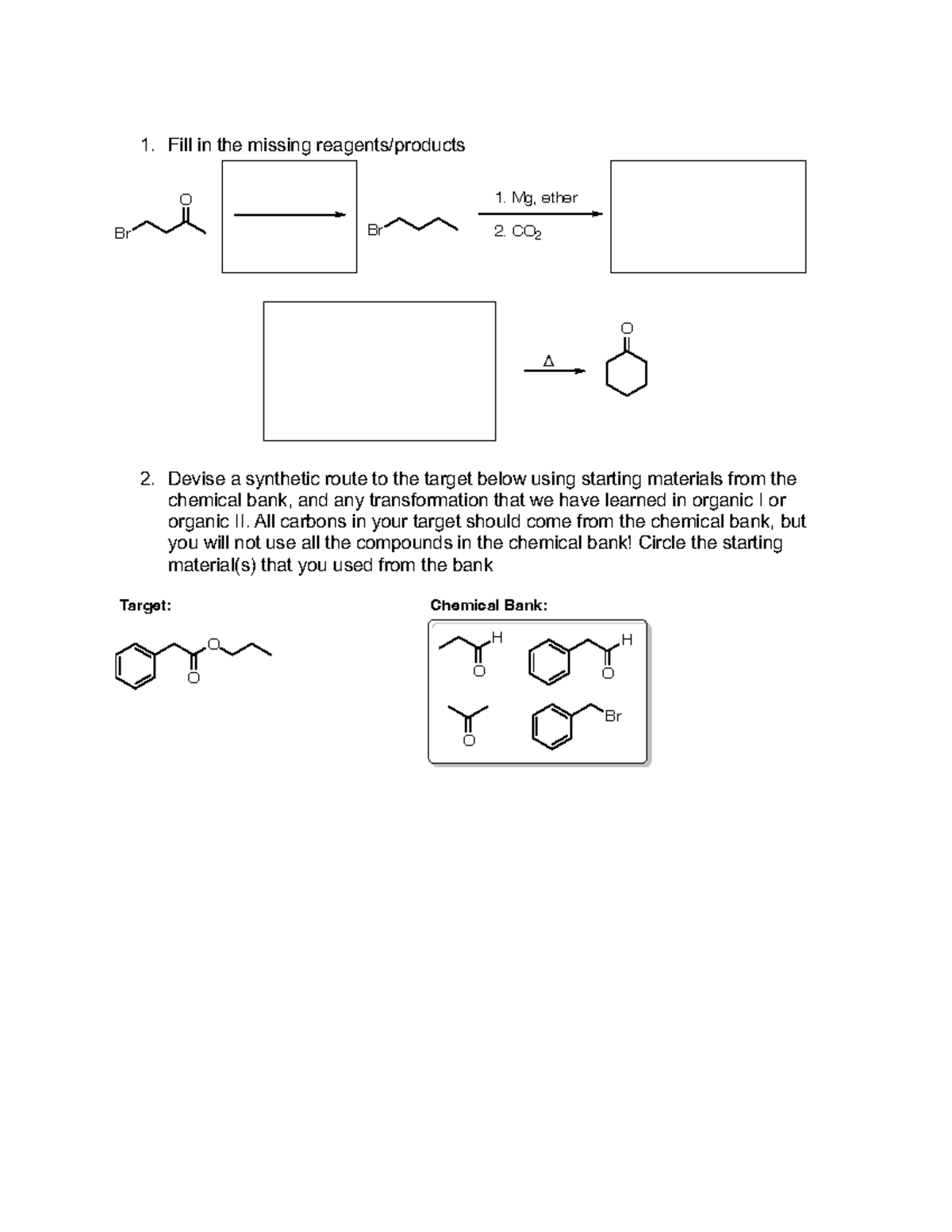 Ch17 - 1. Fill in the missing reagents/products 2. Devise a synthetic ...