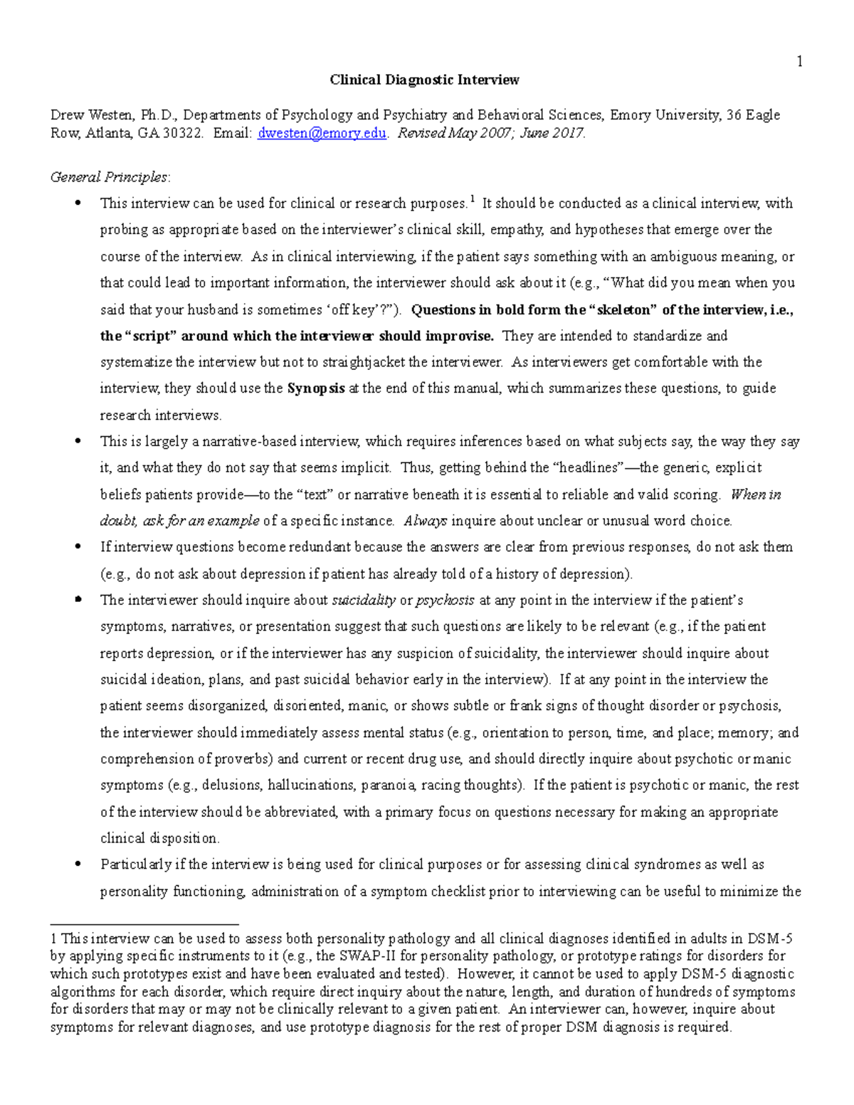 Clinical Diagnostic Interview June 2017 - Clinical Diagnostic Interview ...